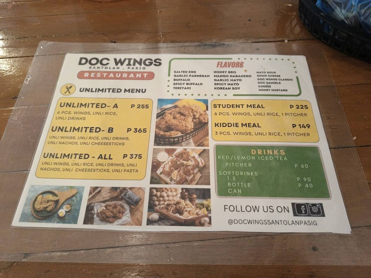 Menu at Doc Wings Santolan, Pasig restaurant, Pasig