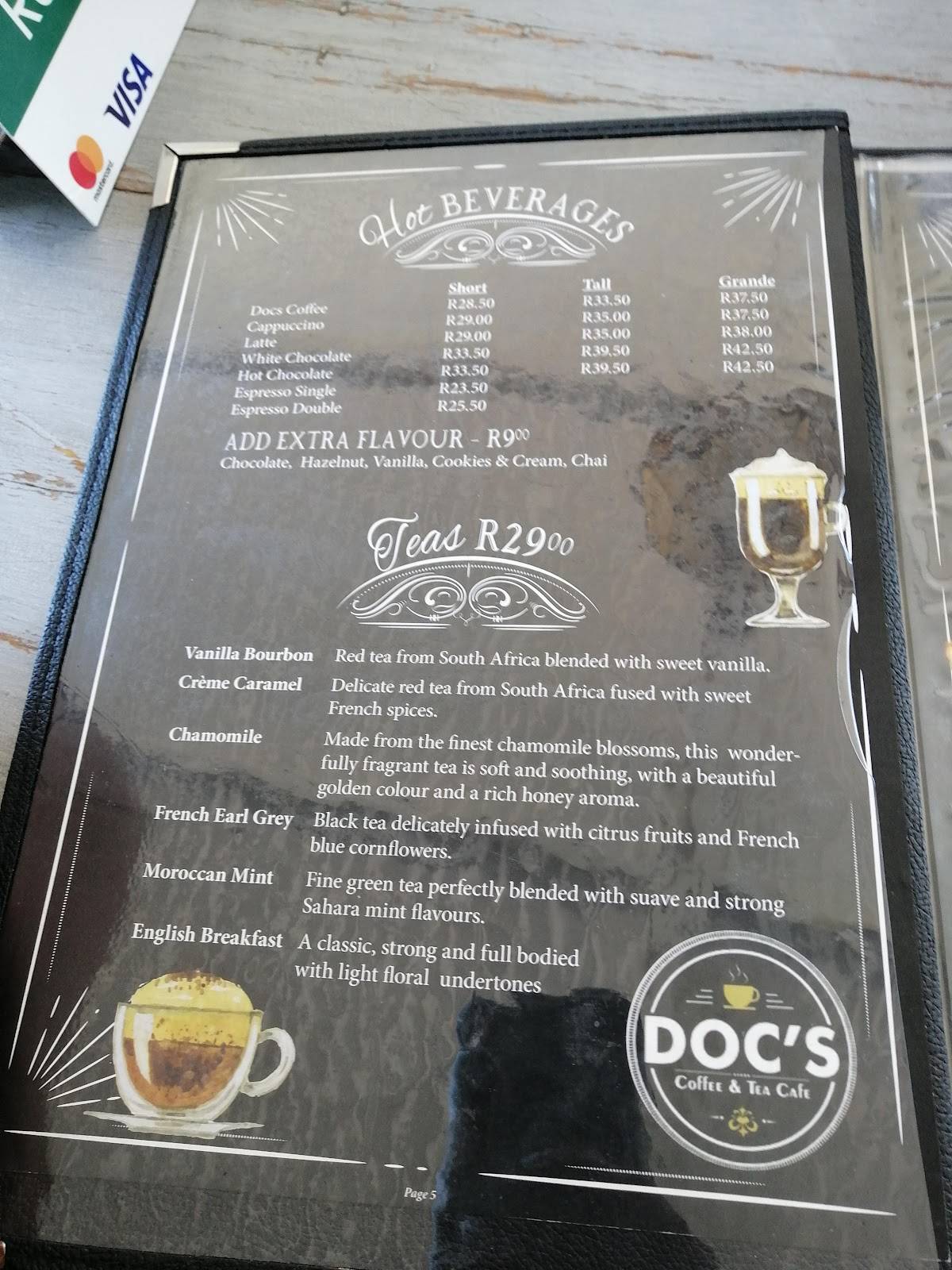 Menu at Doc's Coffee cafe, Kimberley