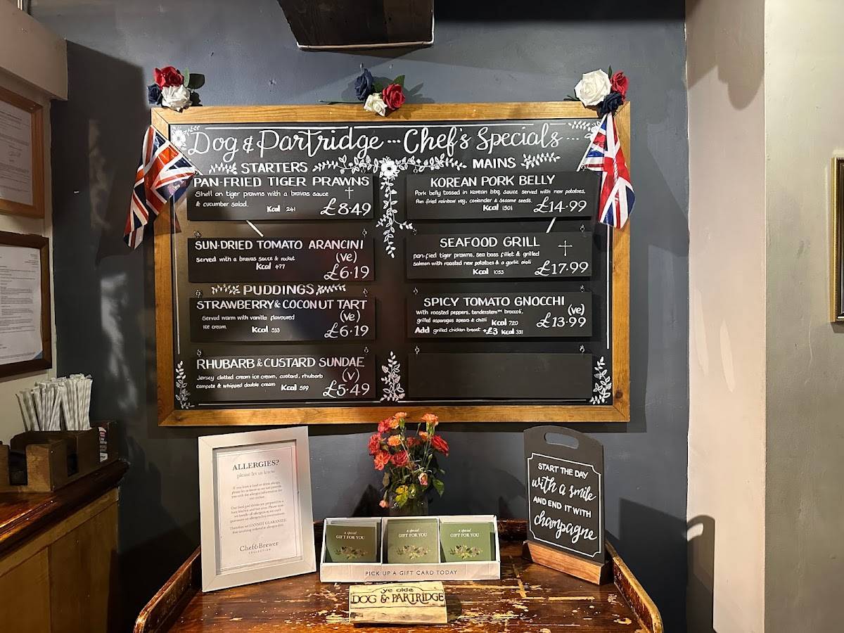 Menu at Dog & Partridge pub & bar, Burton upon Trent