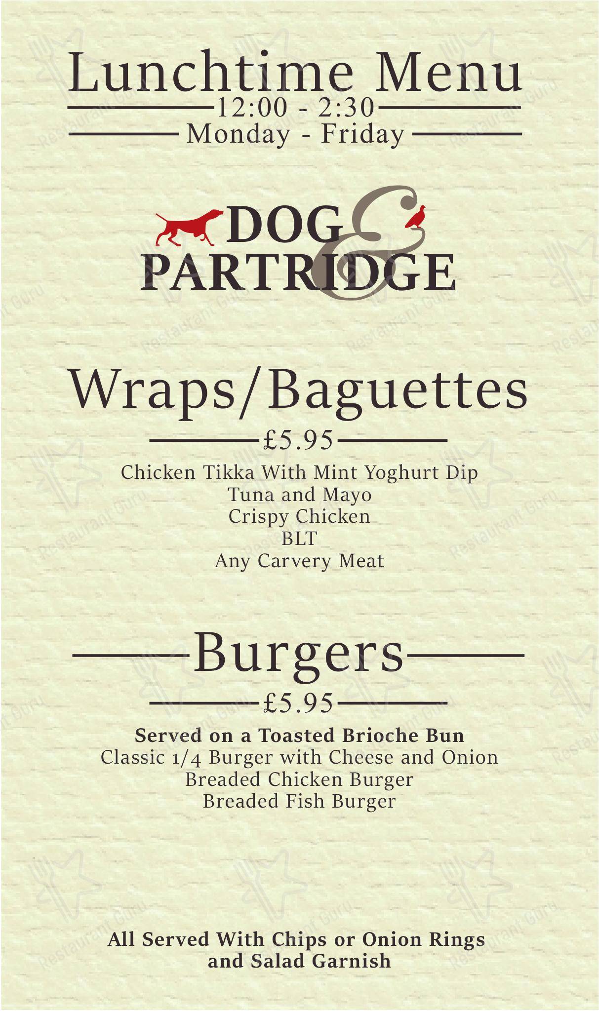 Menu at Dog and Partridge pub & bar, Ashton-under-Lyne, 275 Oldham Rd