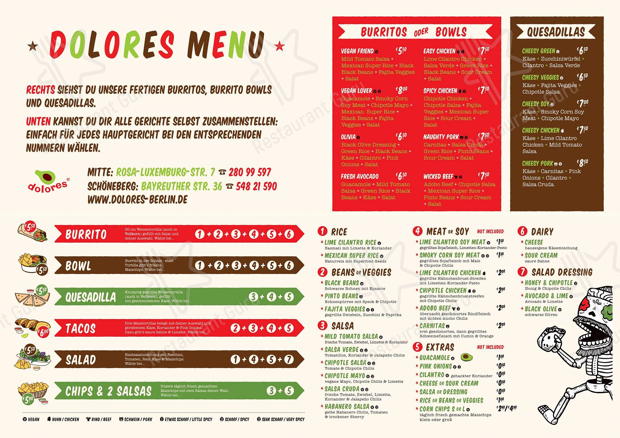 Carta del restaurante Dolores Mitte, Berlin, Rosa-Luxemburg-Straße 7