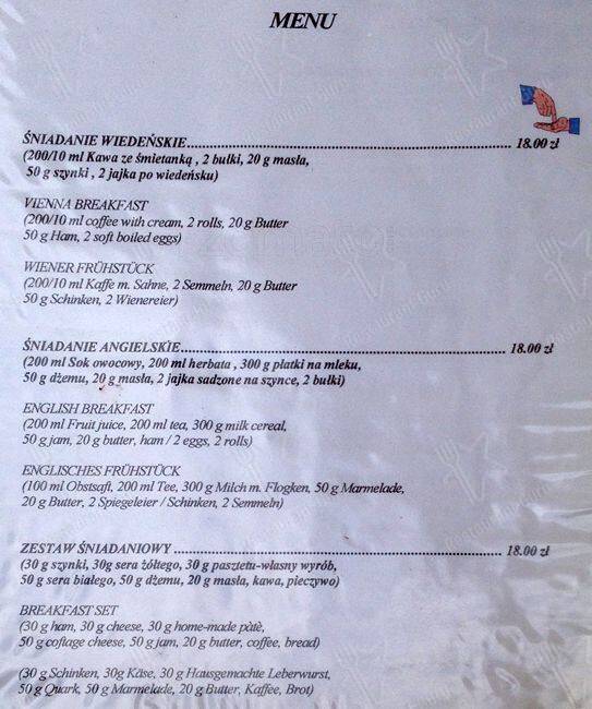 Menu at Dom Polonia cafe, Kraków