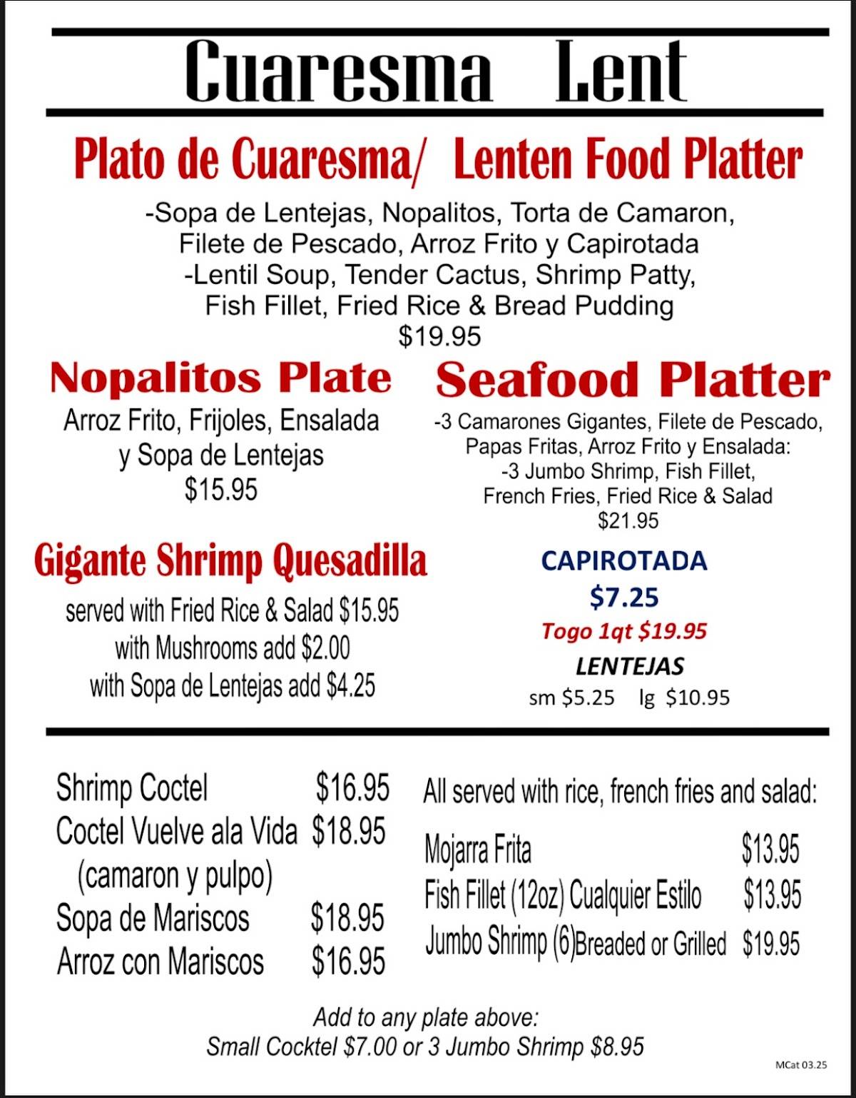 Menu at Don Chile Mexican Restaurant, Houston