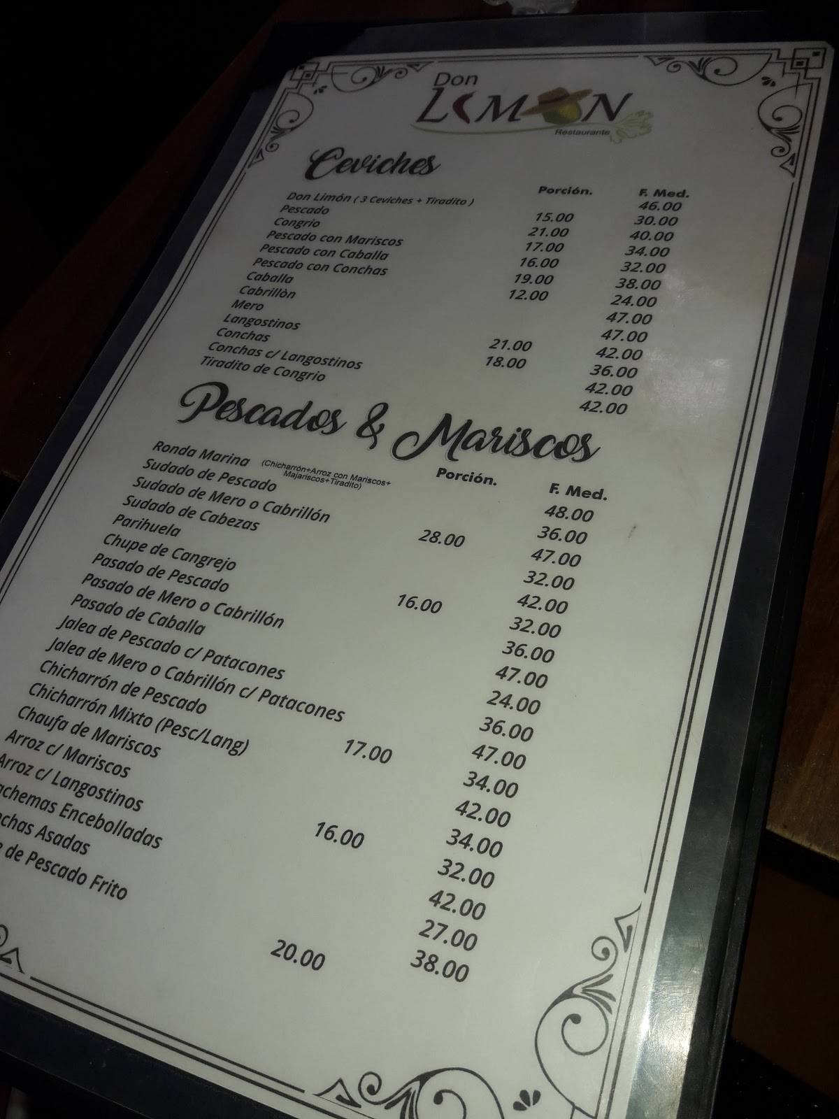 Carta de Don Limón Restaurante, Sullana