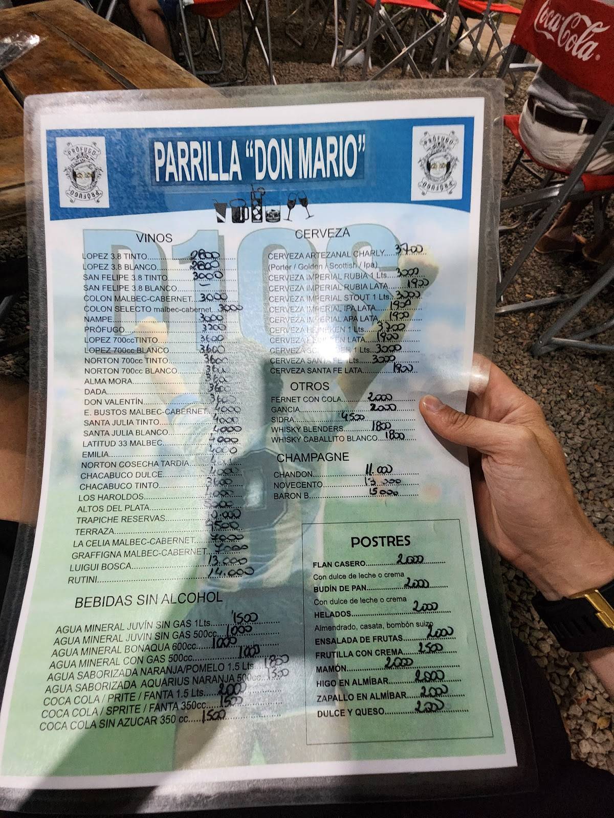 Carta del restaurante Don Mario, Gualeguaychú