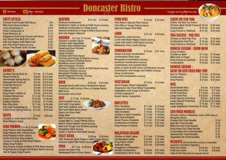 Menu at Doncaster Bistro restaurant, Scone