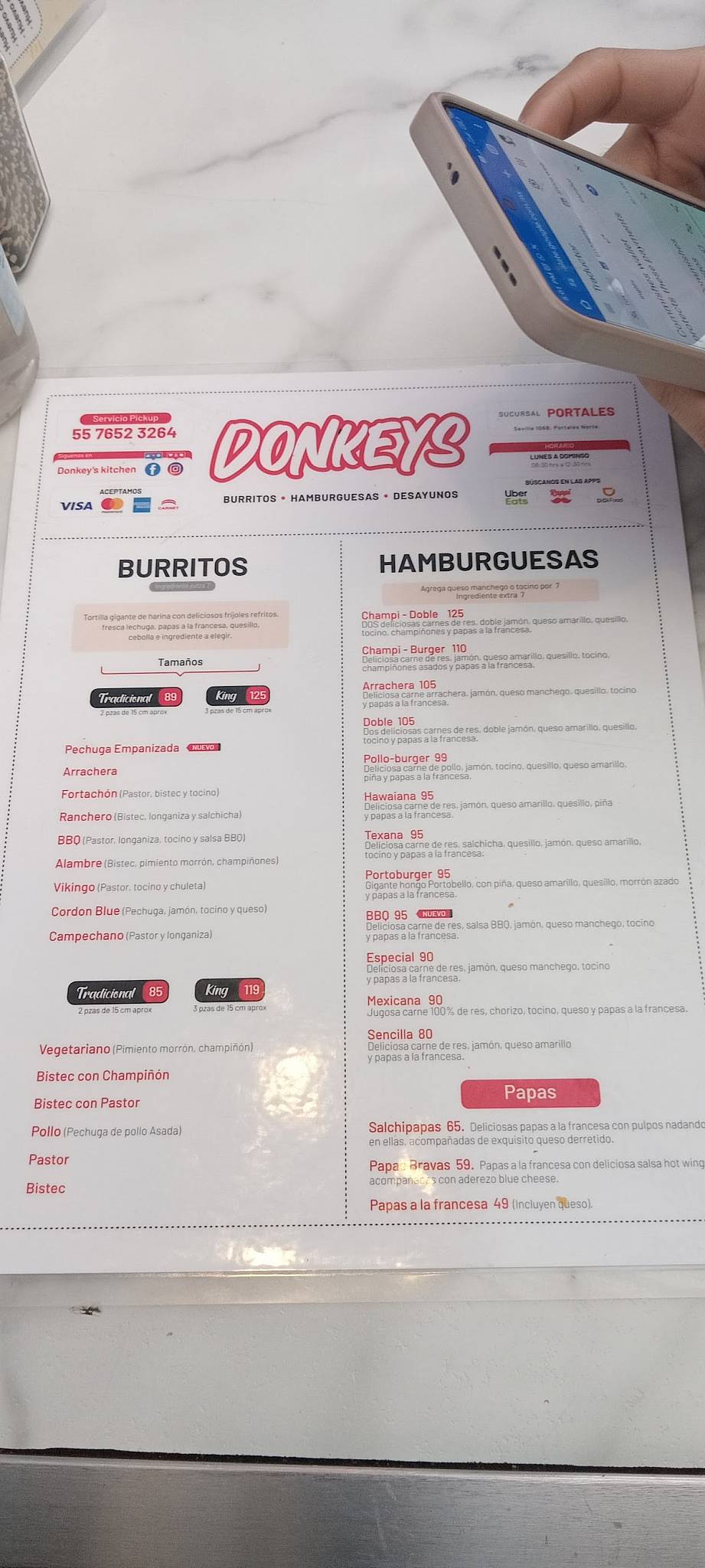 Carta del restaurante Donkey's Kitchen (Suc. Portales), Ciudad López Mateos