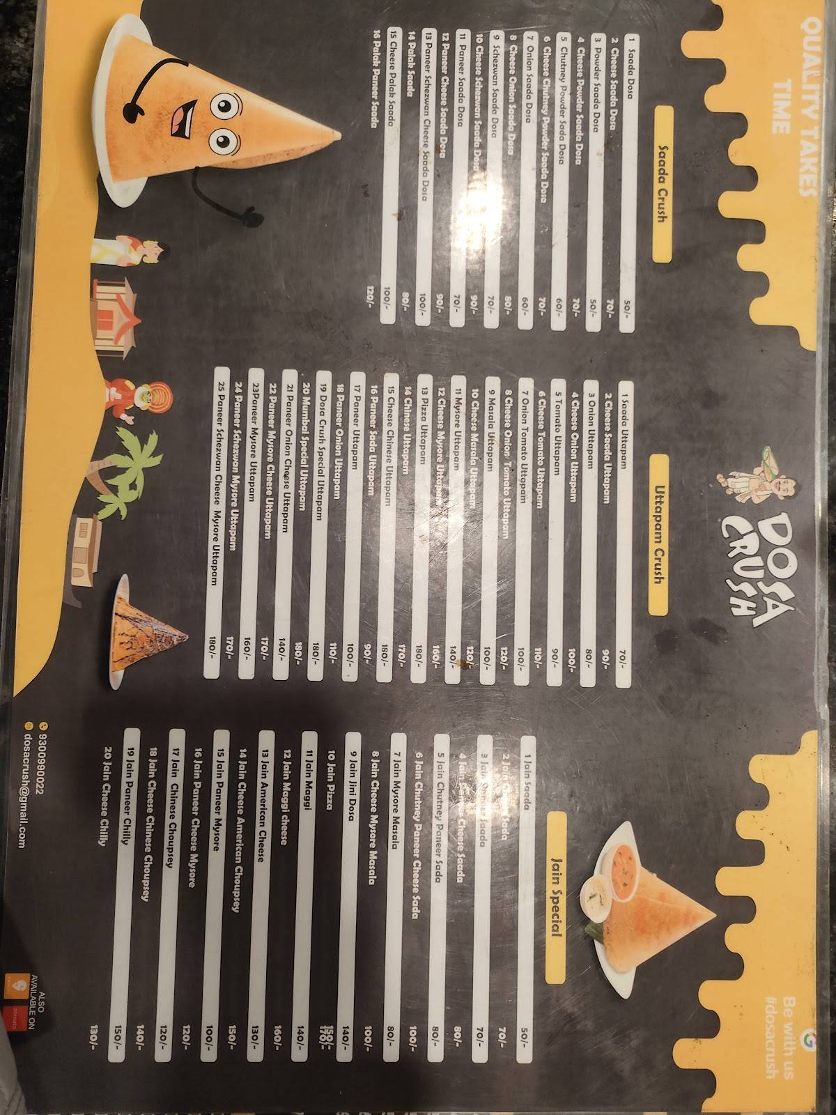 Menu at Dosa Crush, Dindori
