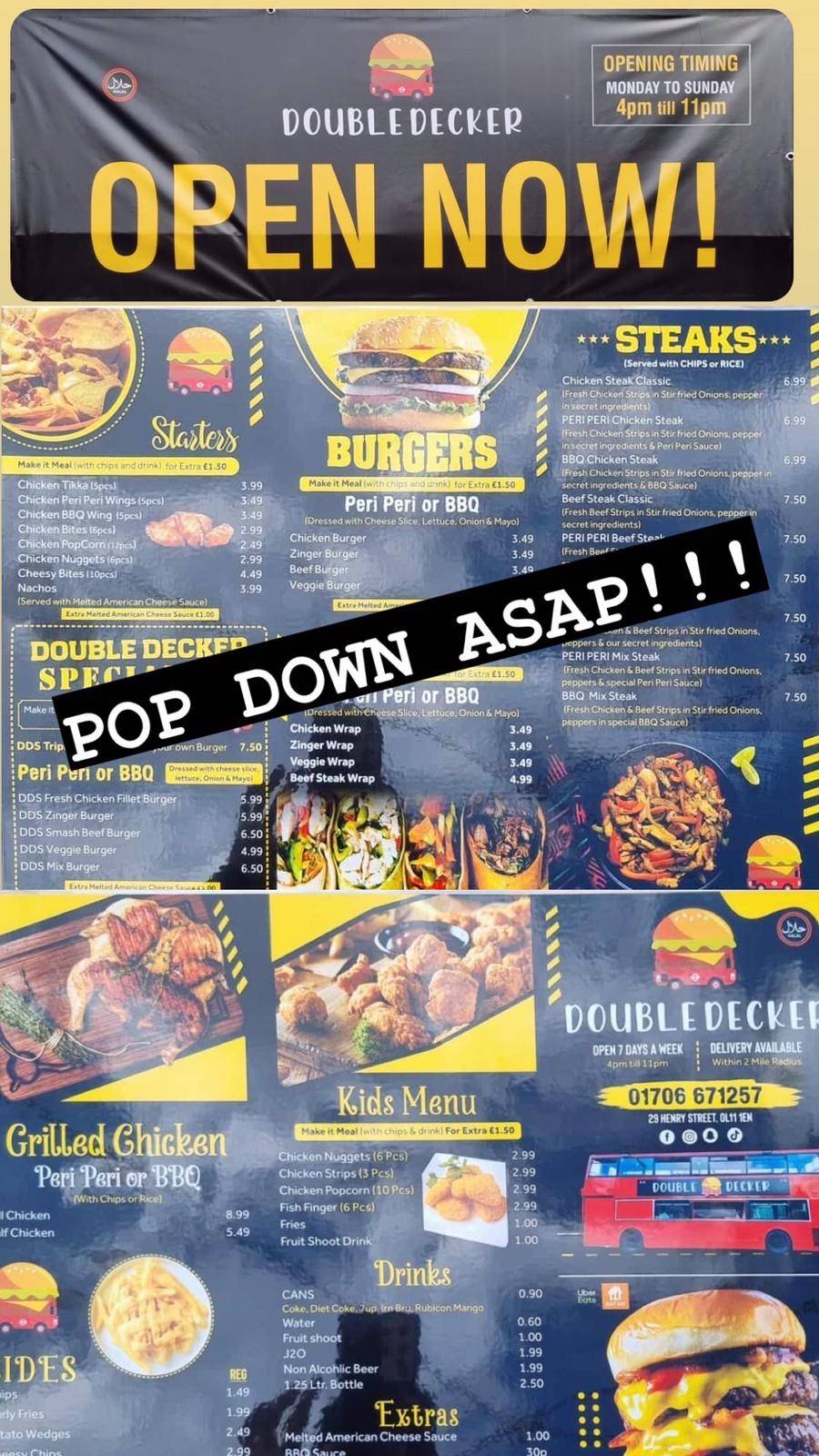 Menu at Double Decker, Rochdale