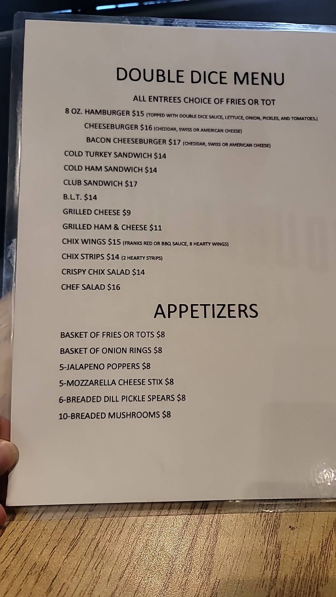 Menu at Double Dice Bar & Grill, Elko