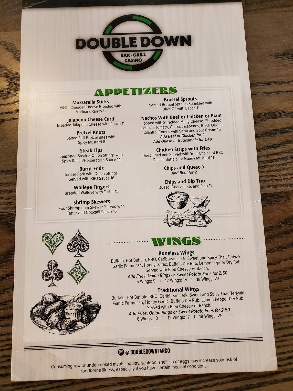 Menu at Double Down Bar Grill and Casino, Fargo