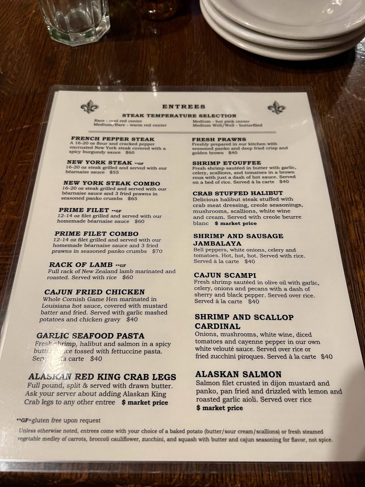 Menu at Double Musky Inn restaurant, Anchorage, Mile