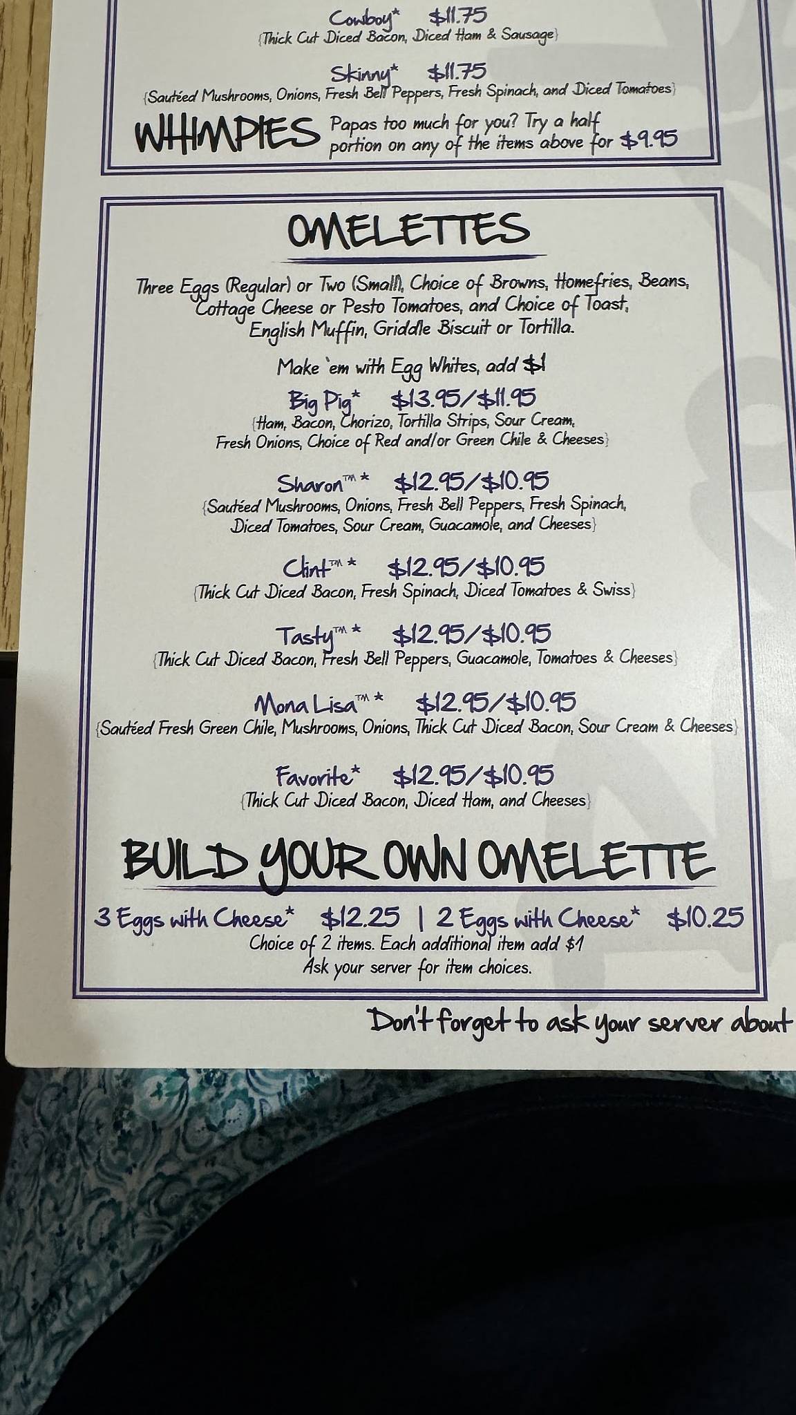 Menu at Doug's Diner restaurant, Fort Collins
