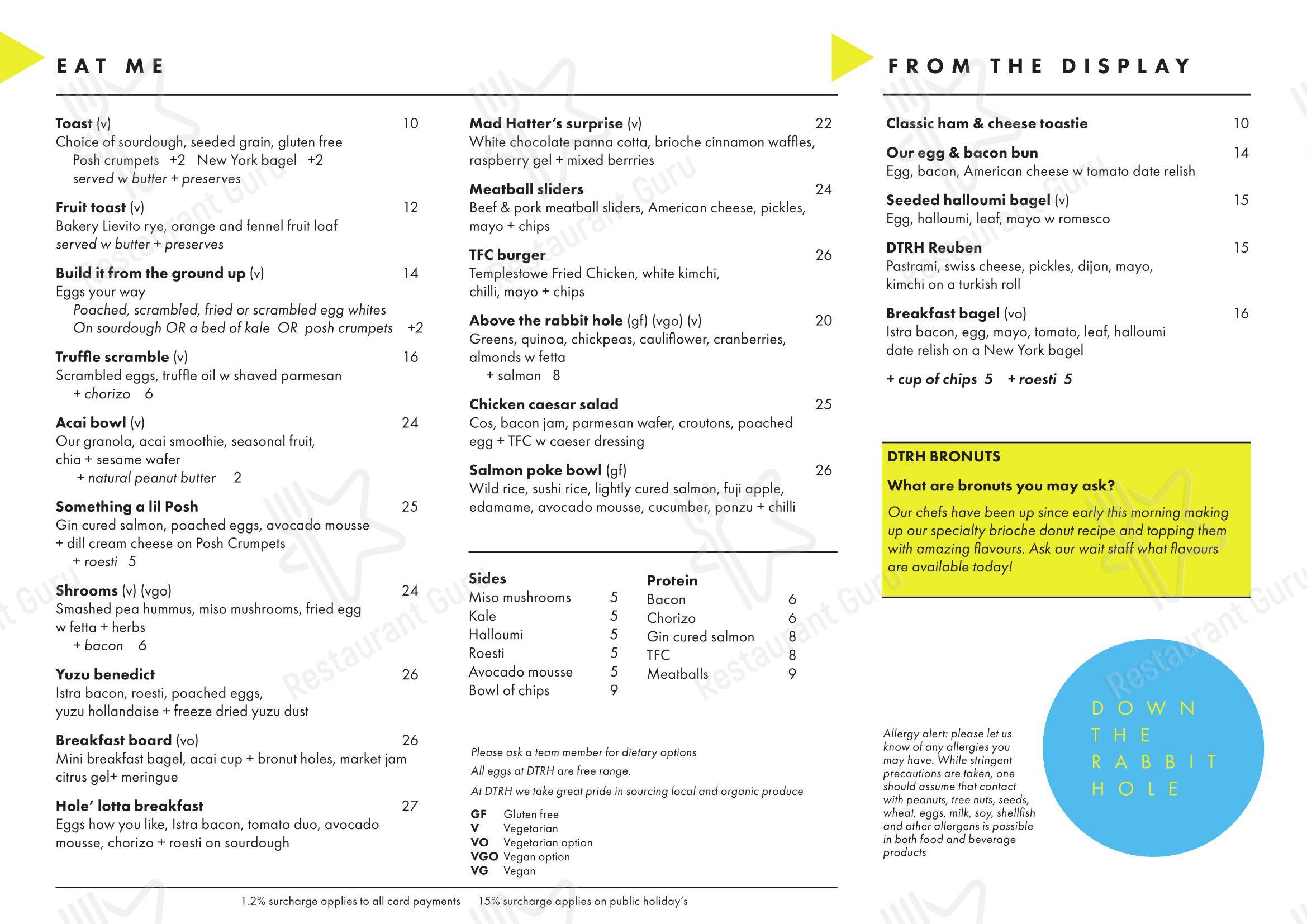 Menu at Down The Rabbit Hole Cafe, Templestowe
