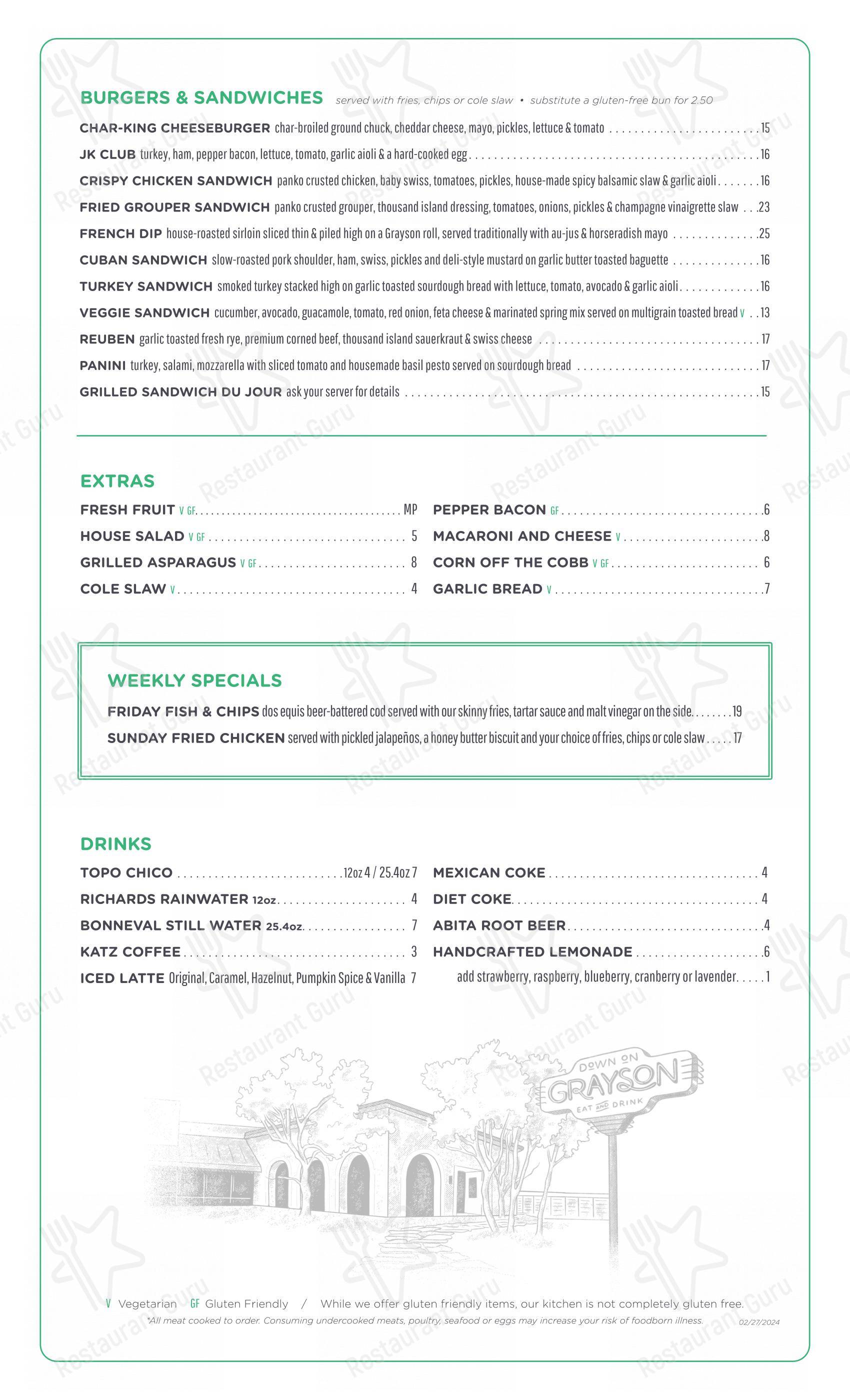 Menu at Down on Grayson pub & bar, San Antonio