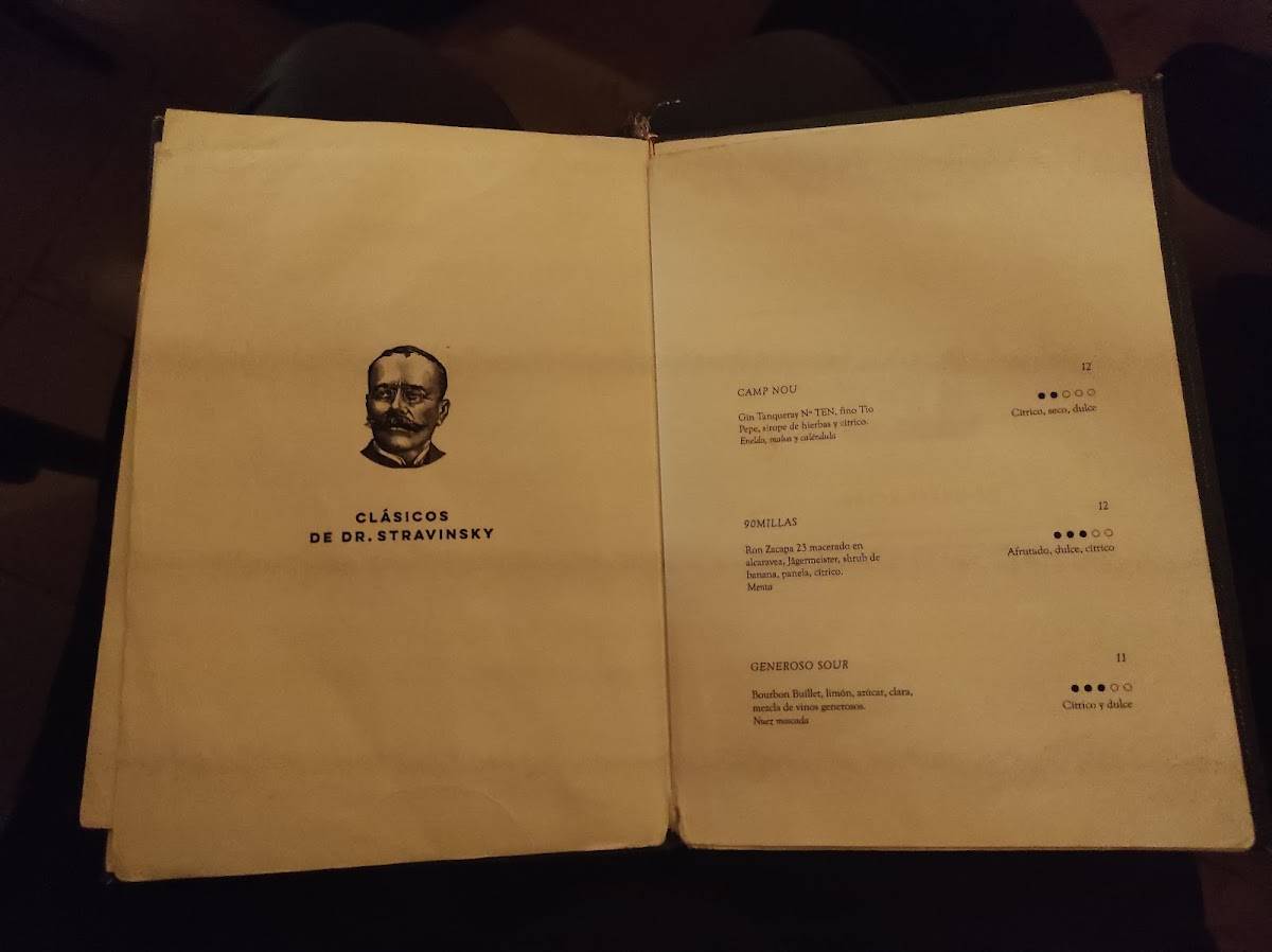 Menu at Dr Stravinsky pub & bar, Barcelona