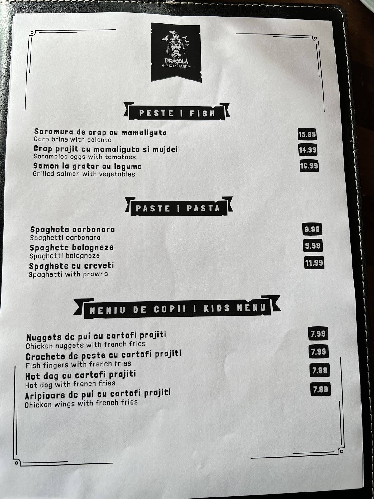 Menu at Dracula Liverpool restaurant, Liverpool