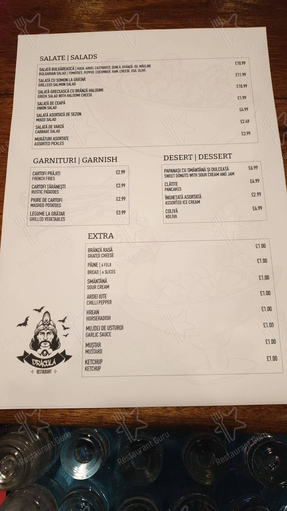 Menu at Dracula Liverpool restaurant, Liverpool