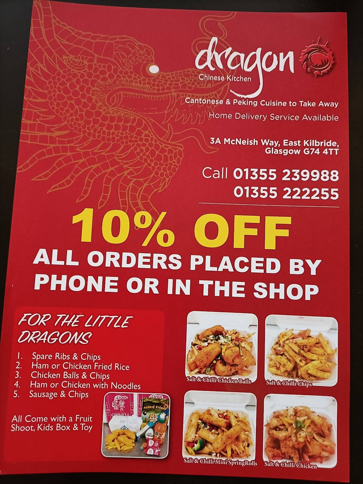 Menu at Dragon Chinese Kitchen fast food, Glasgow, 3 MacNeish Way