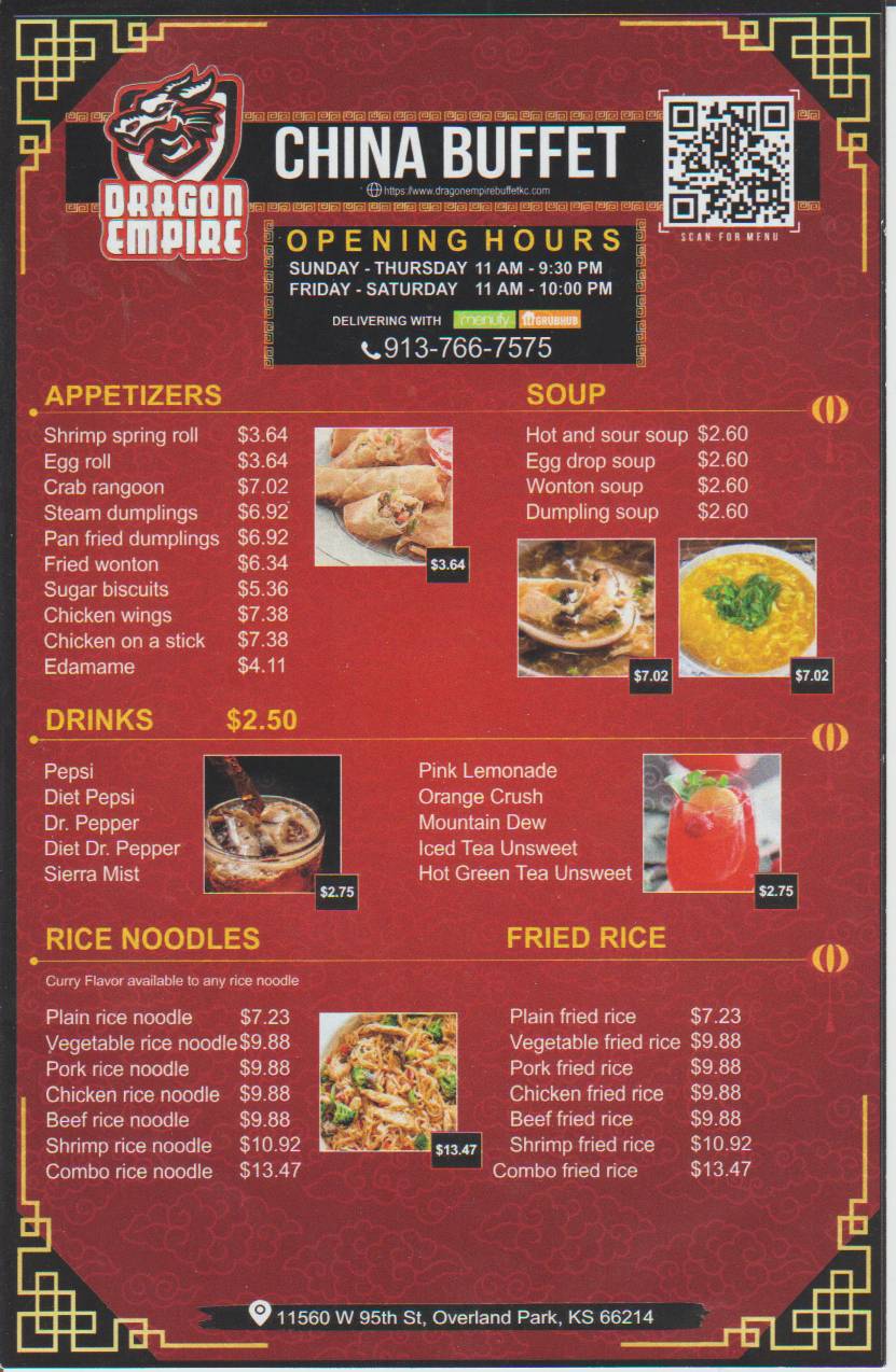 Menu at Dragon Empire Chinese Buffet restaurant, Overland Park