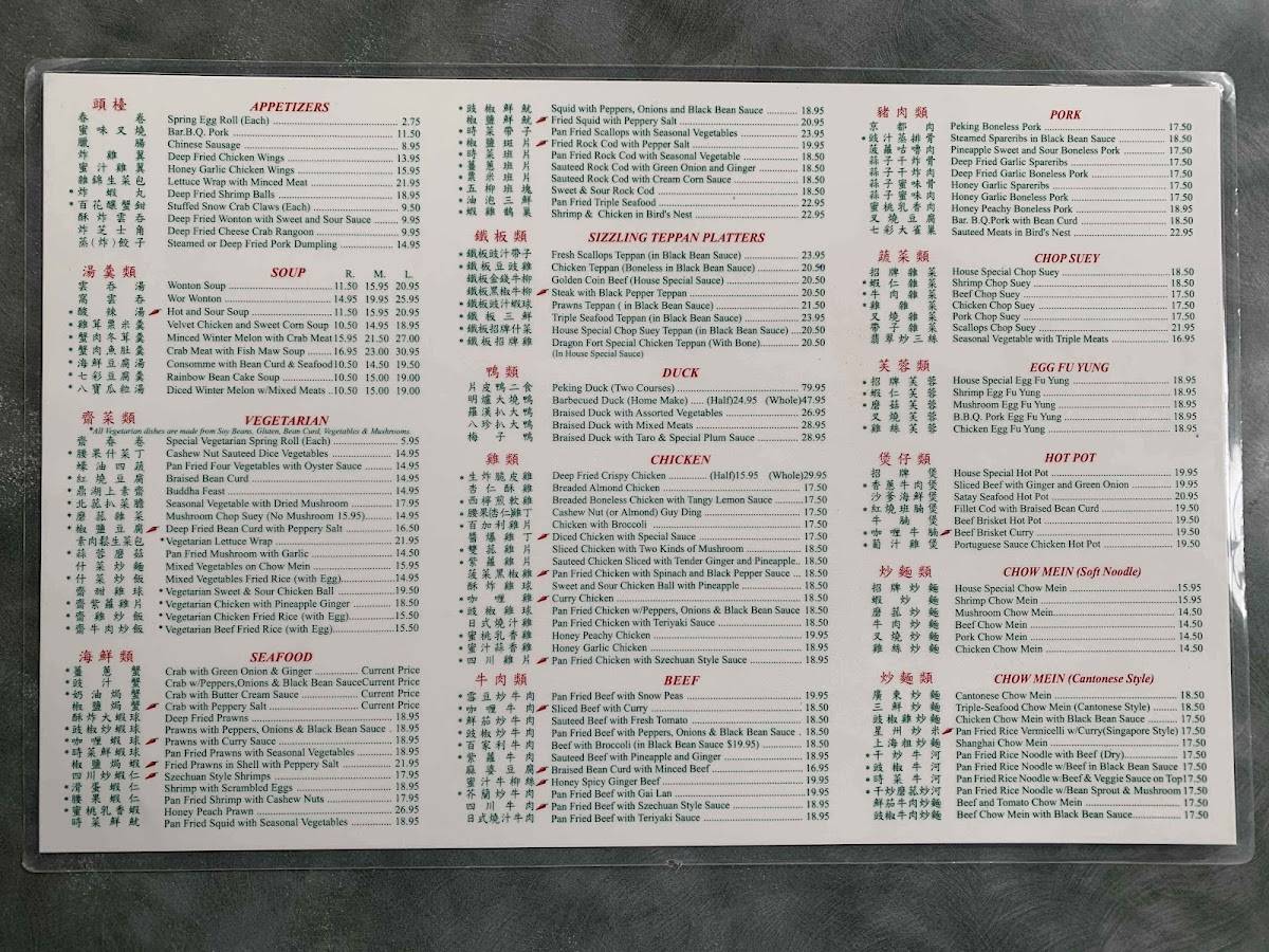 Menu at Dragon Fort restaurant, Abbotsford