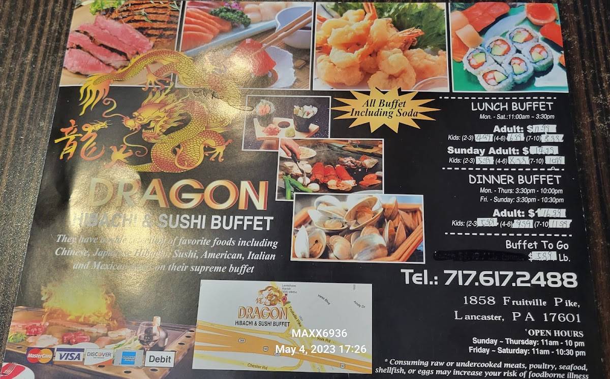Menu at Dragon Hibachi & Sushi Buffet restaurant, Lancaster