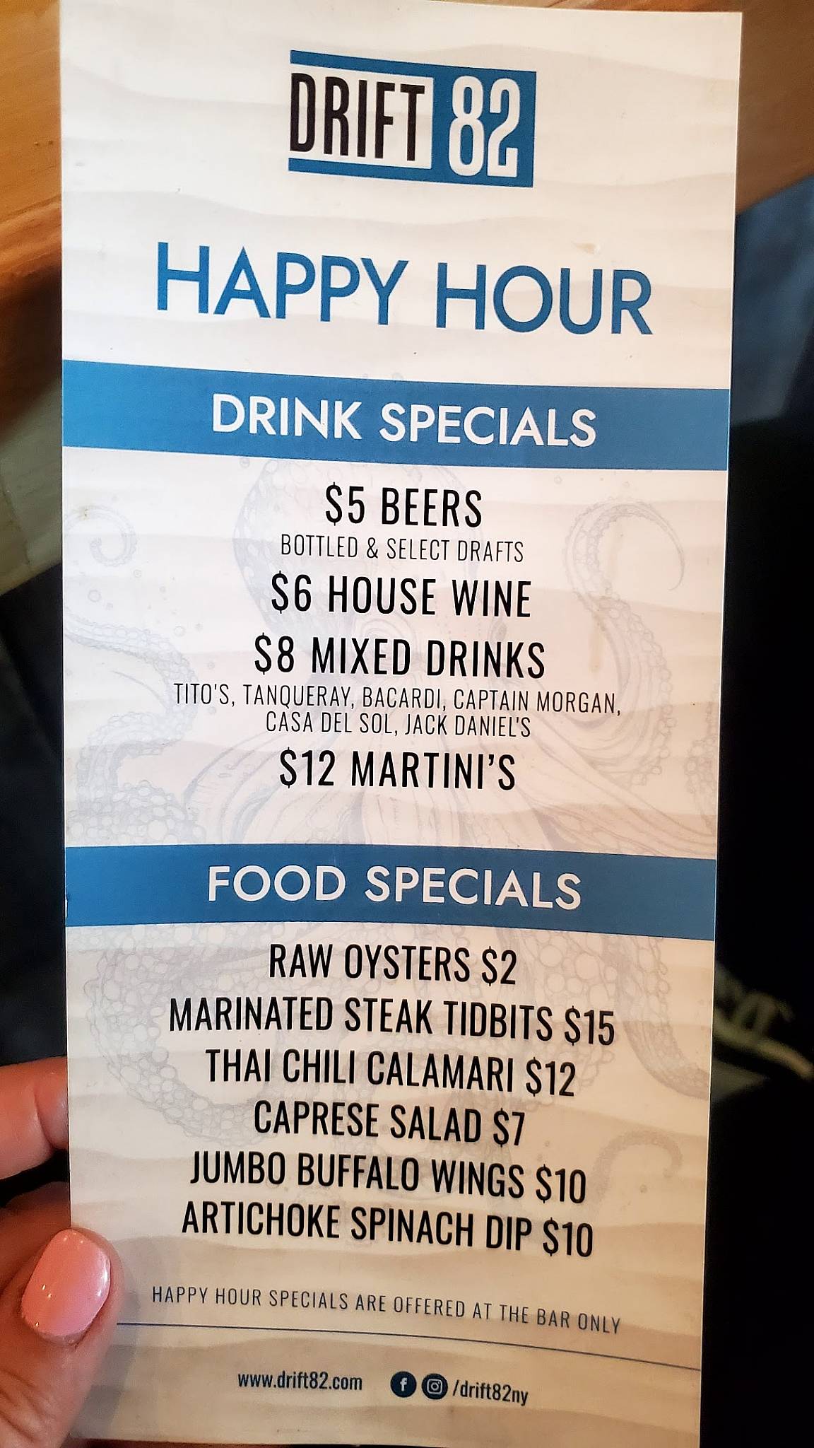 Menu at Drift 82 restaurant, Patchogue
