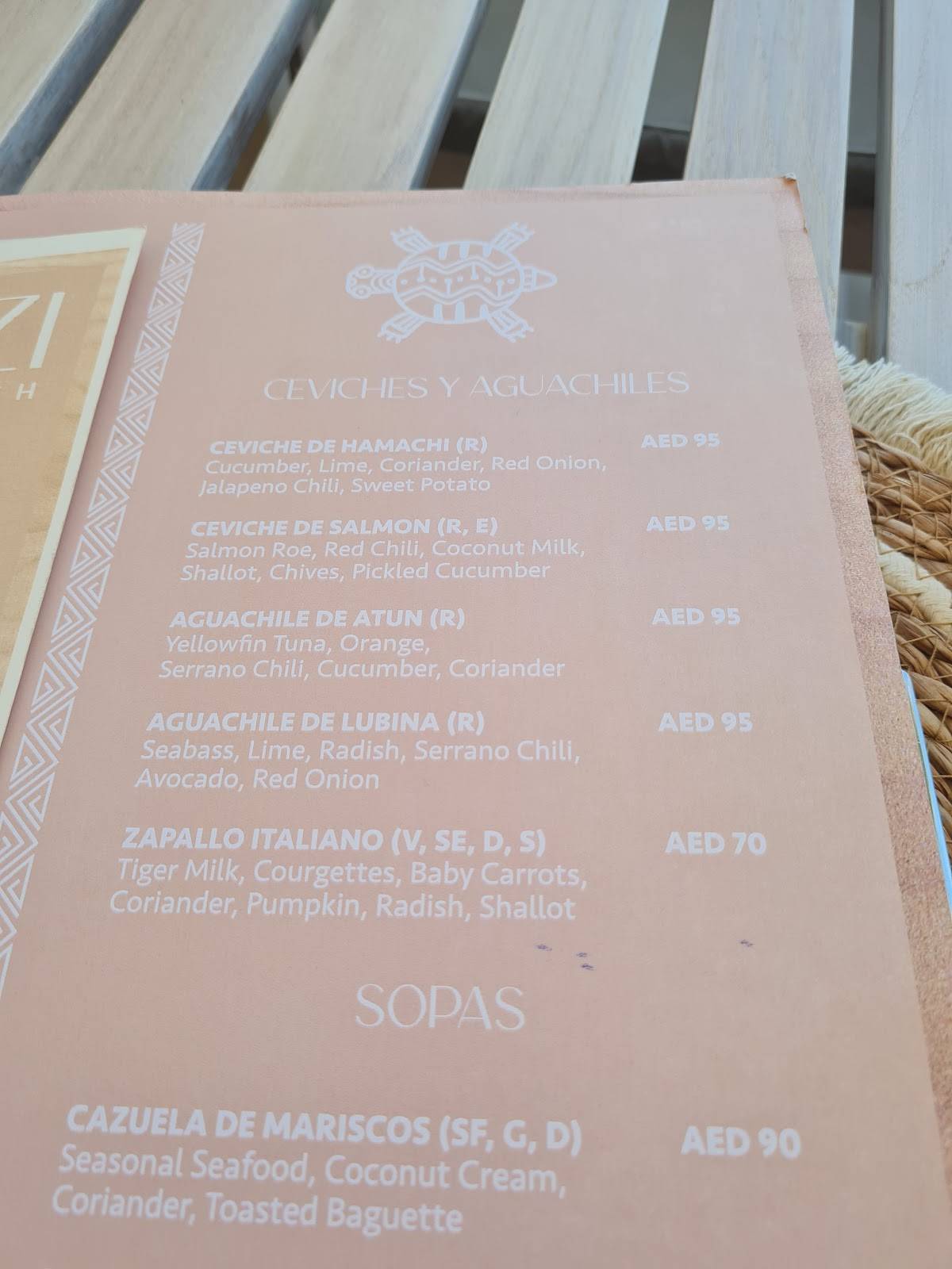 Menu at Zenzi Beach Dubai restaurant, Dubai