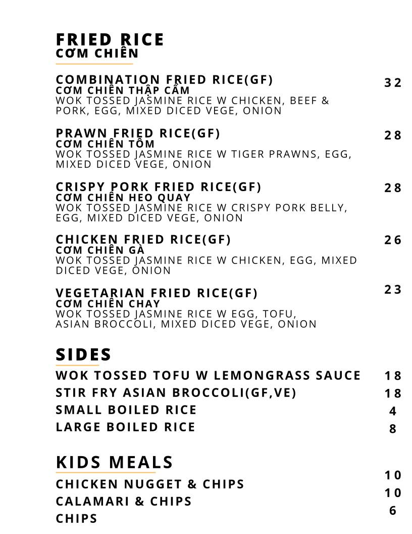 Menu at The Vietnamese House restaurant, Dubbo