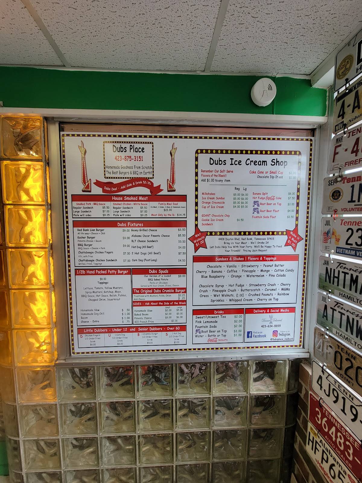 Menu at Dub's Place restaurant, Chattanooga