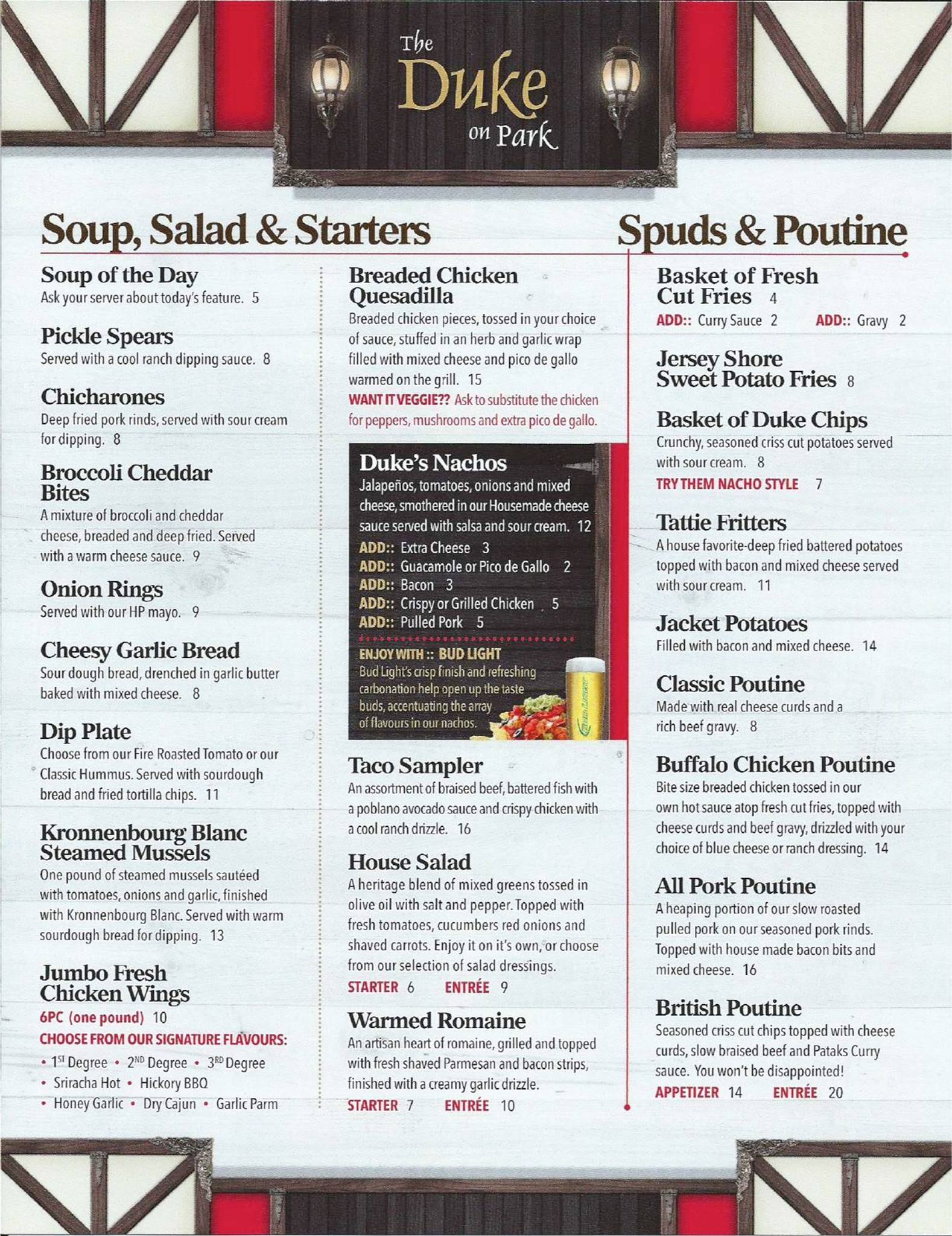 Menu at Duke on Park pub & bar, Brantford