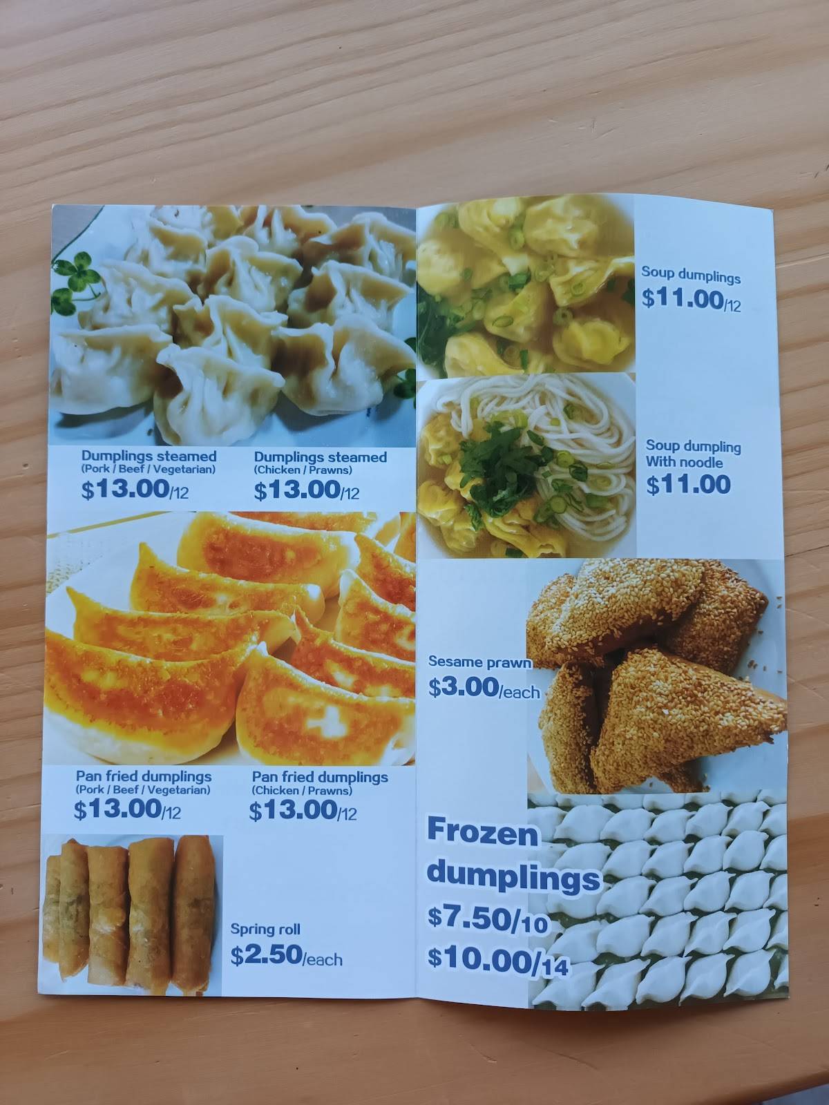 Menu at Dumpling Lin restaurant, Frankston