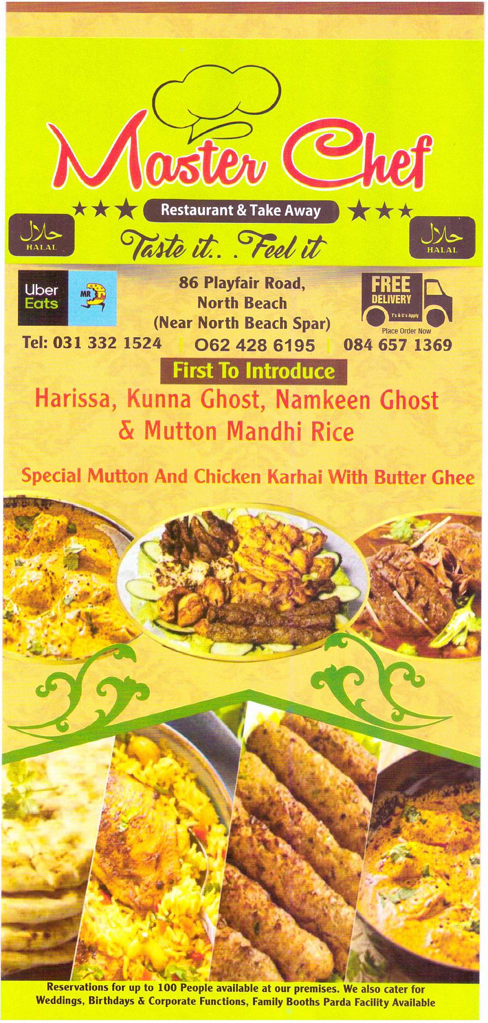Menu at Master Chef restaurant, Durban