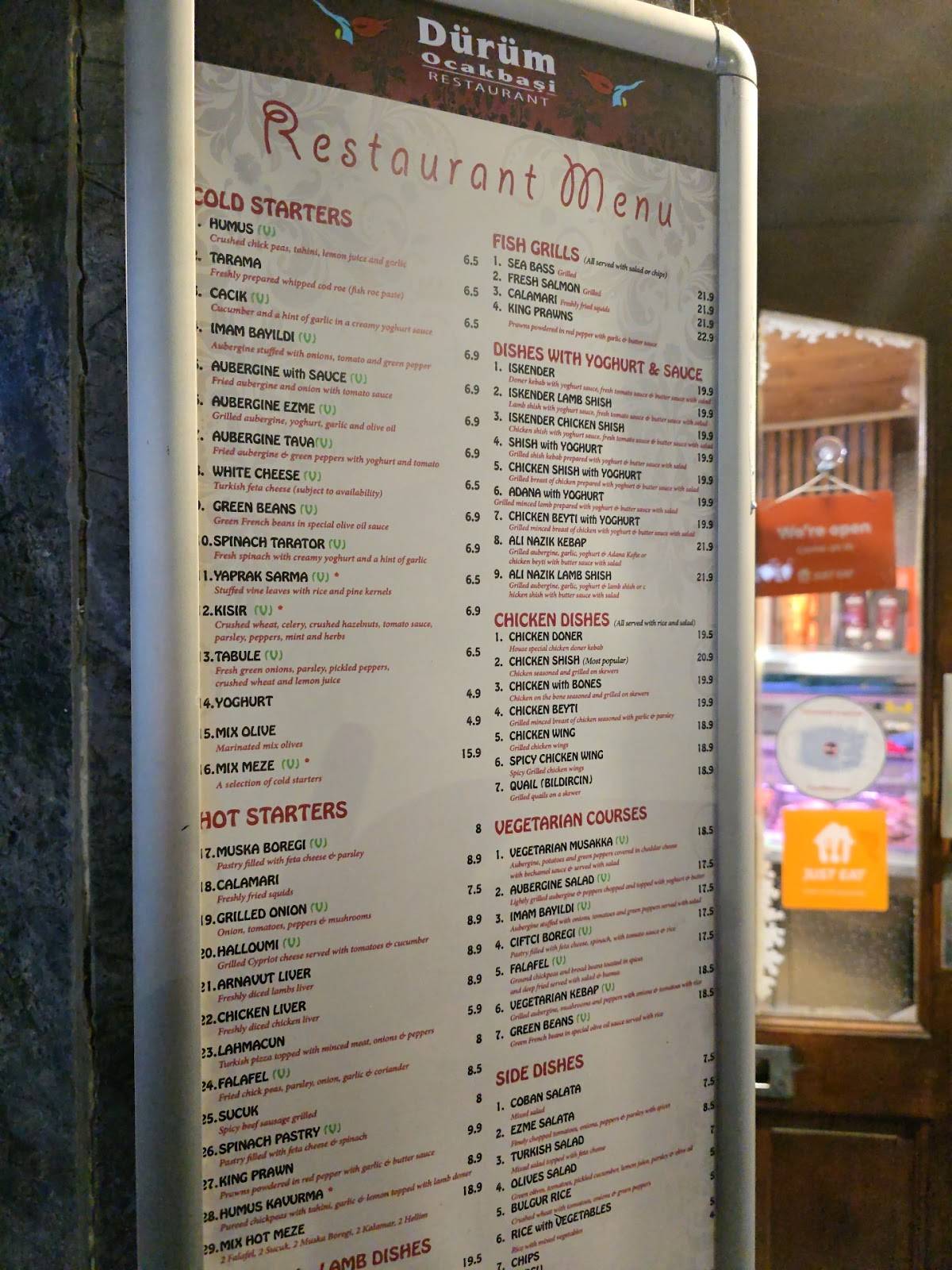 Menu at Durum Restaurant, London, 119 Ballards Ln