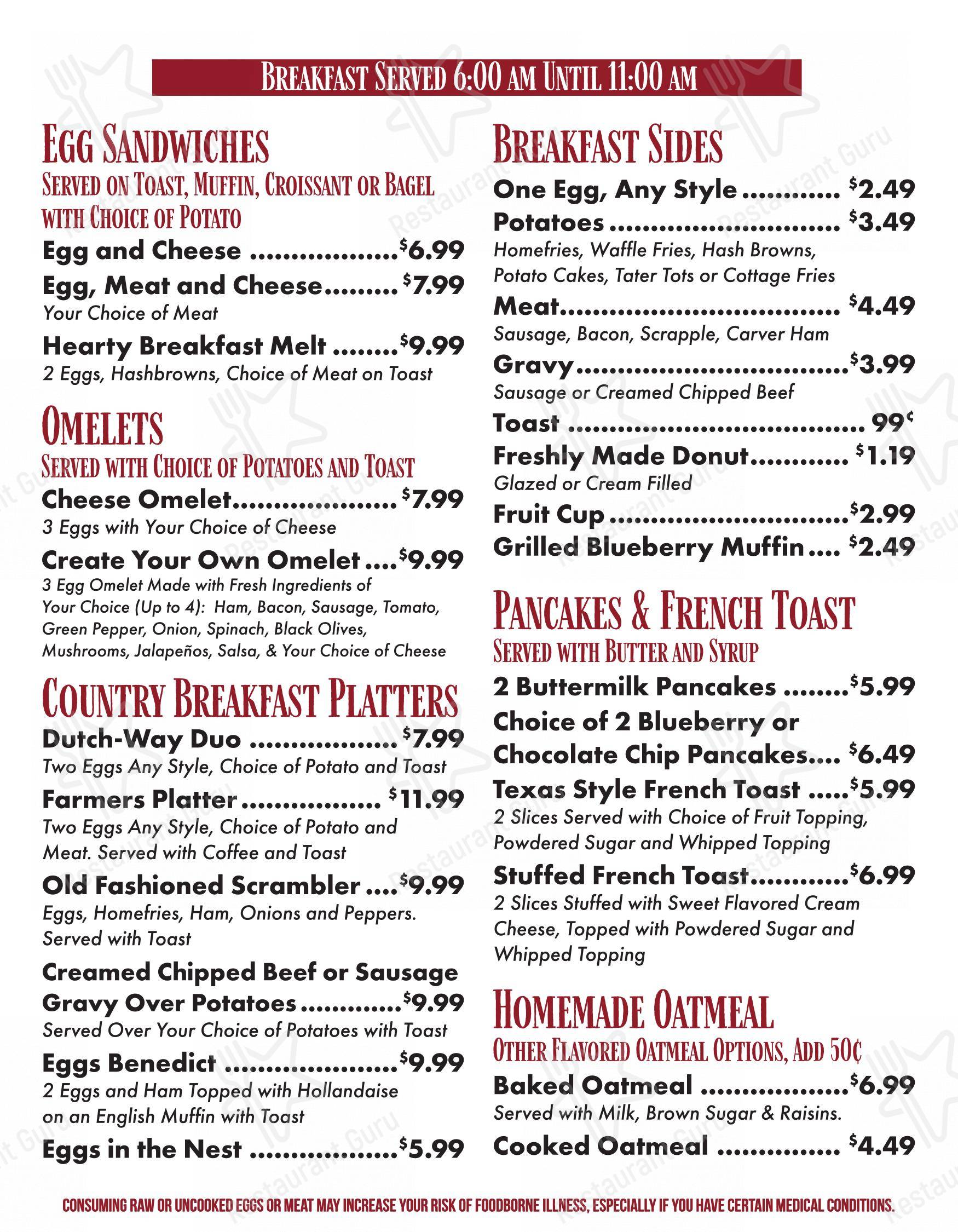 Menu at Dutch-Way Family Restaurant, Myerstown