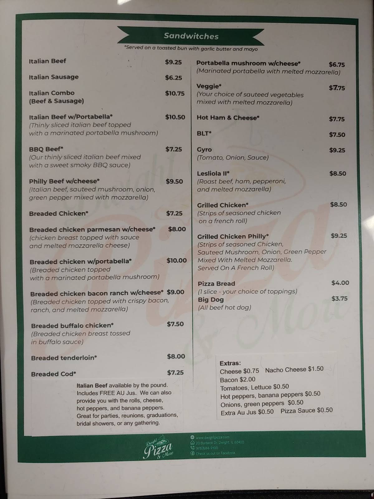 Menu at Dwight Pizza & More pizzeria, Dwight