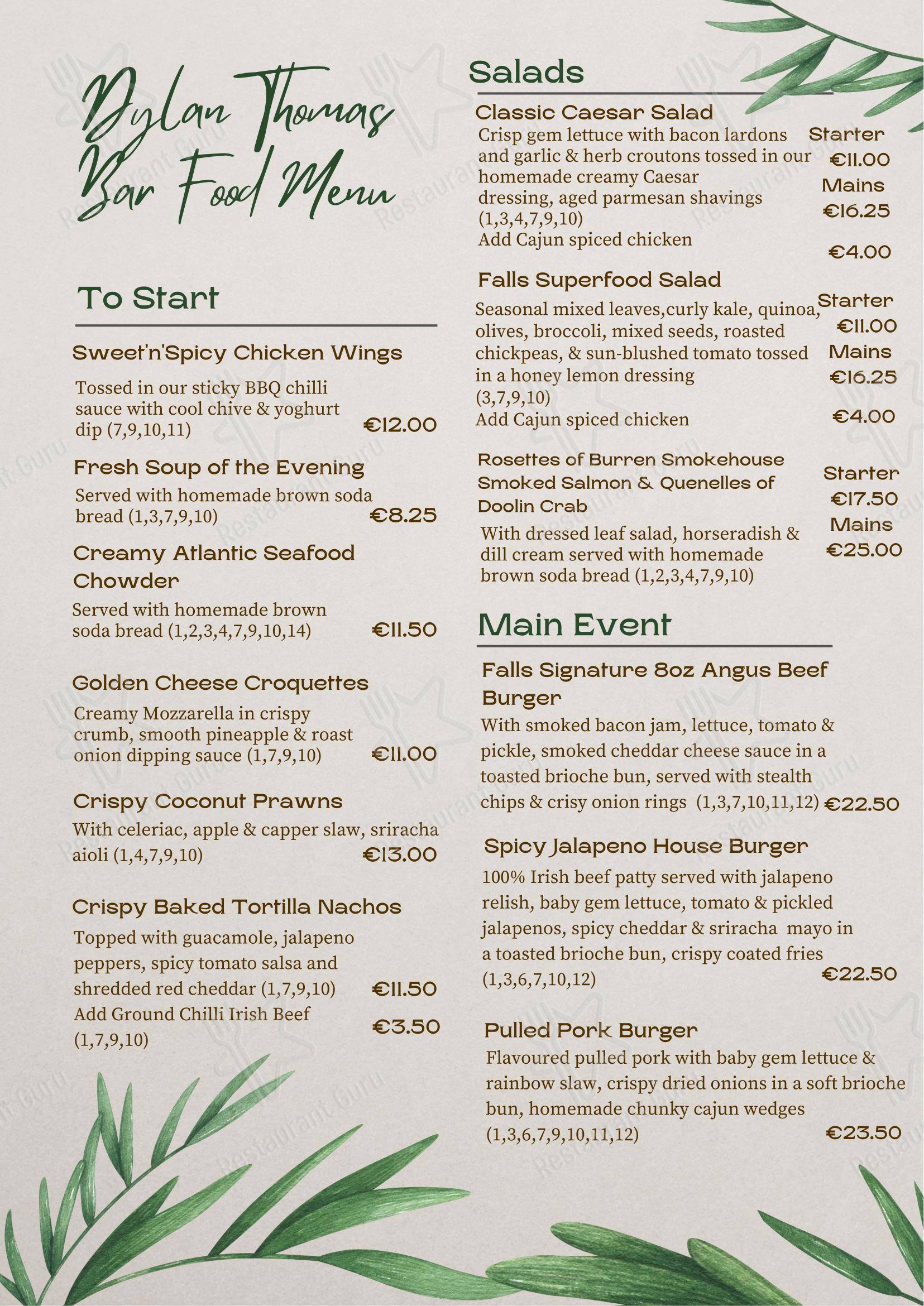 Menu at Dylan Thomas Bar, Ennistimon