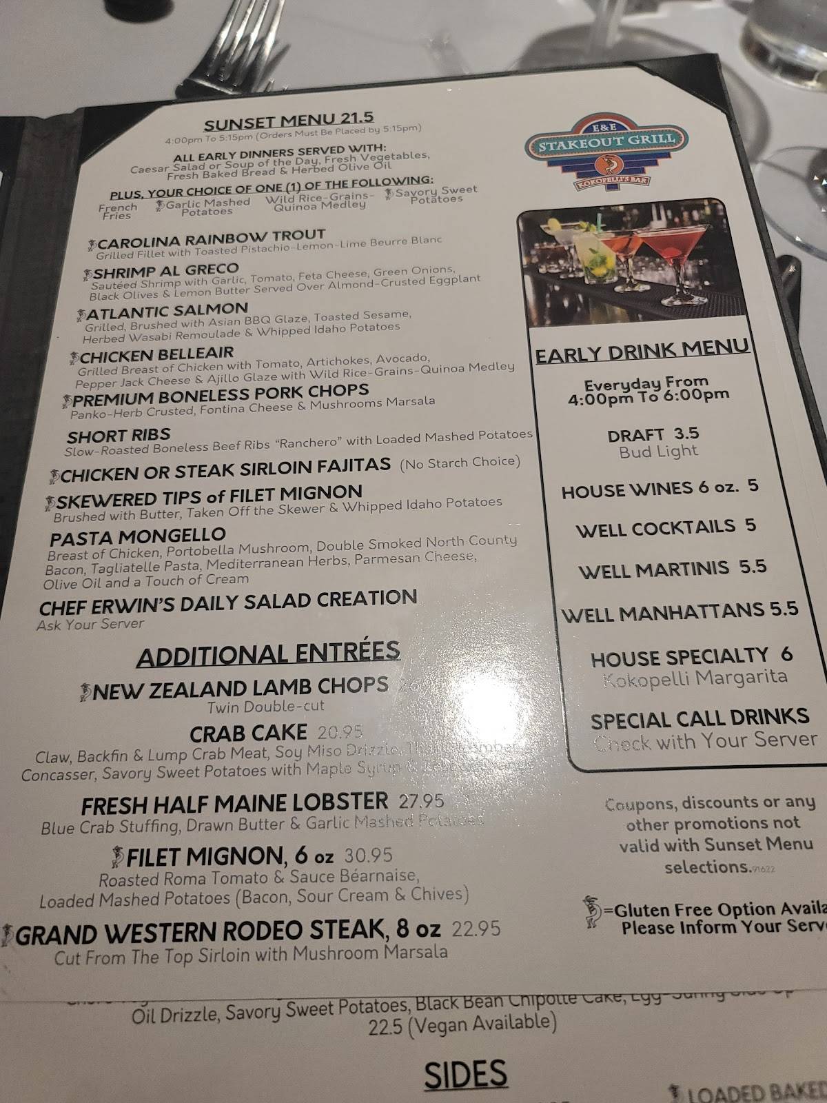Menu at E&E Stakeout Grill pub & bar, Belleair Bluffs