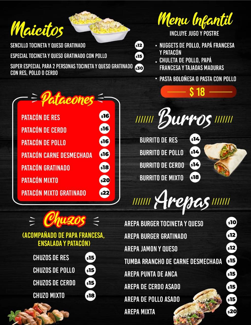 Carta de EL CHAMO, Restaurante de Comidas Rápidas y Heladería, Manizales