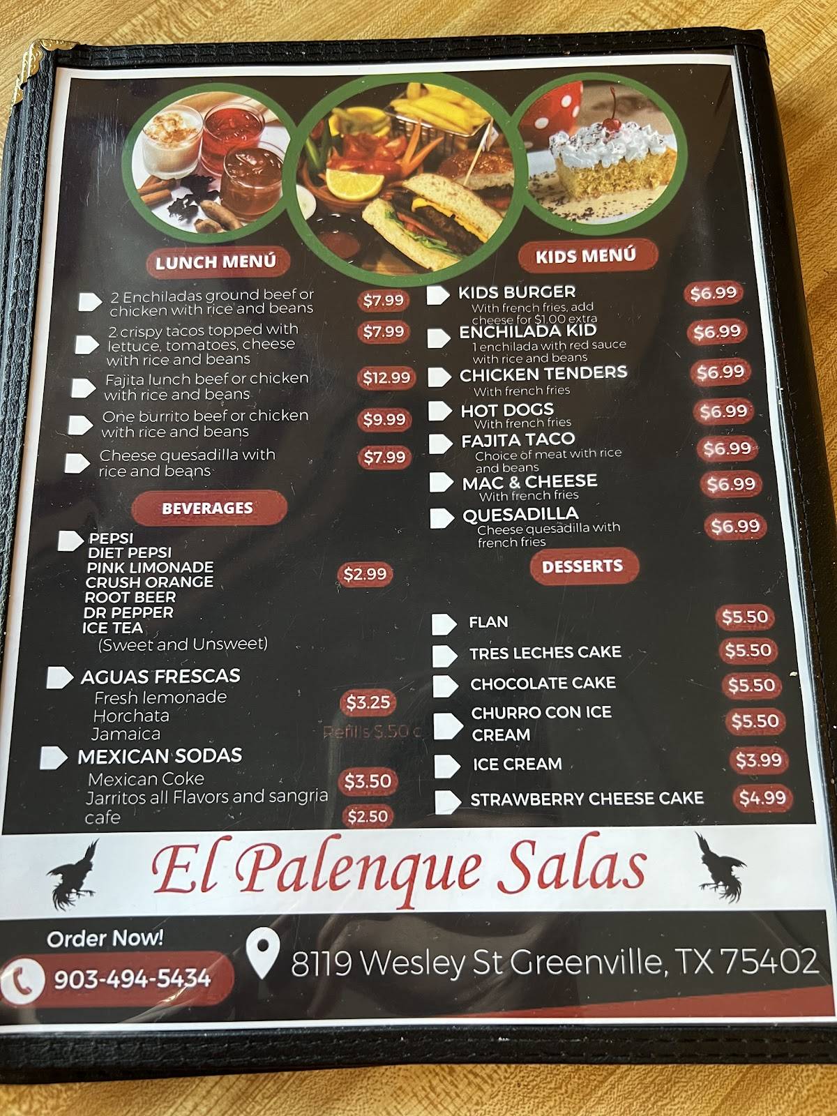 Menu at EL PALENQUE SALAS restaurant, Greenville
