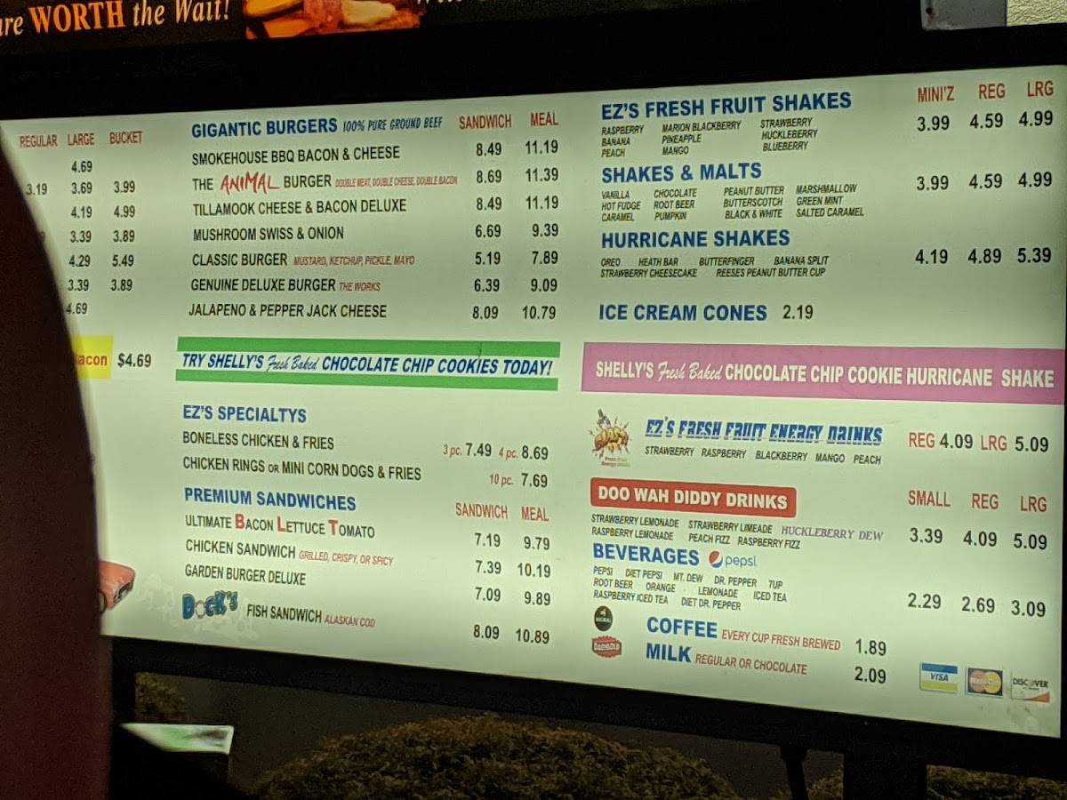 Menu at EZ's Burger Deluxe restaurant, Wenatchee