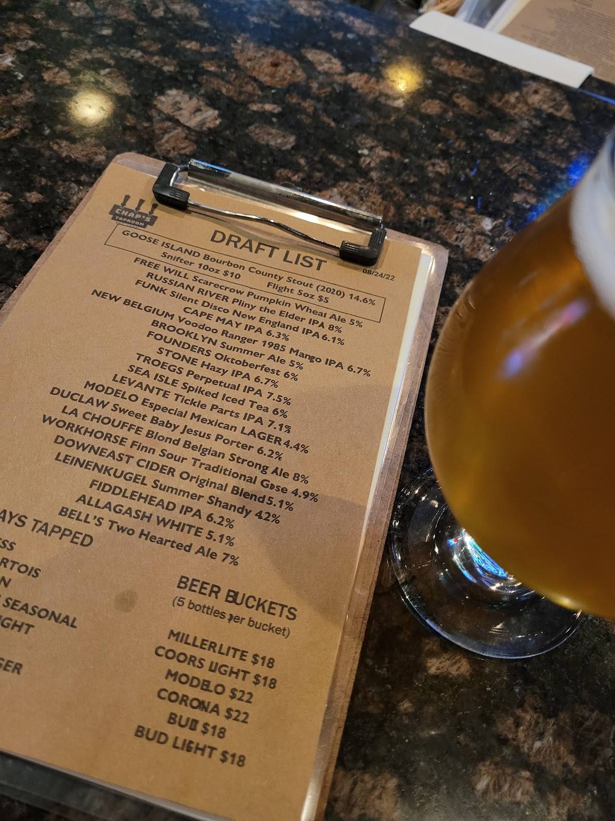 Menu at Chap's Taproom pub & bar, West Norriton