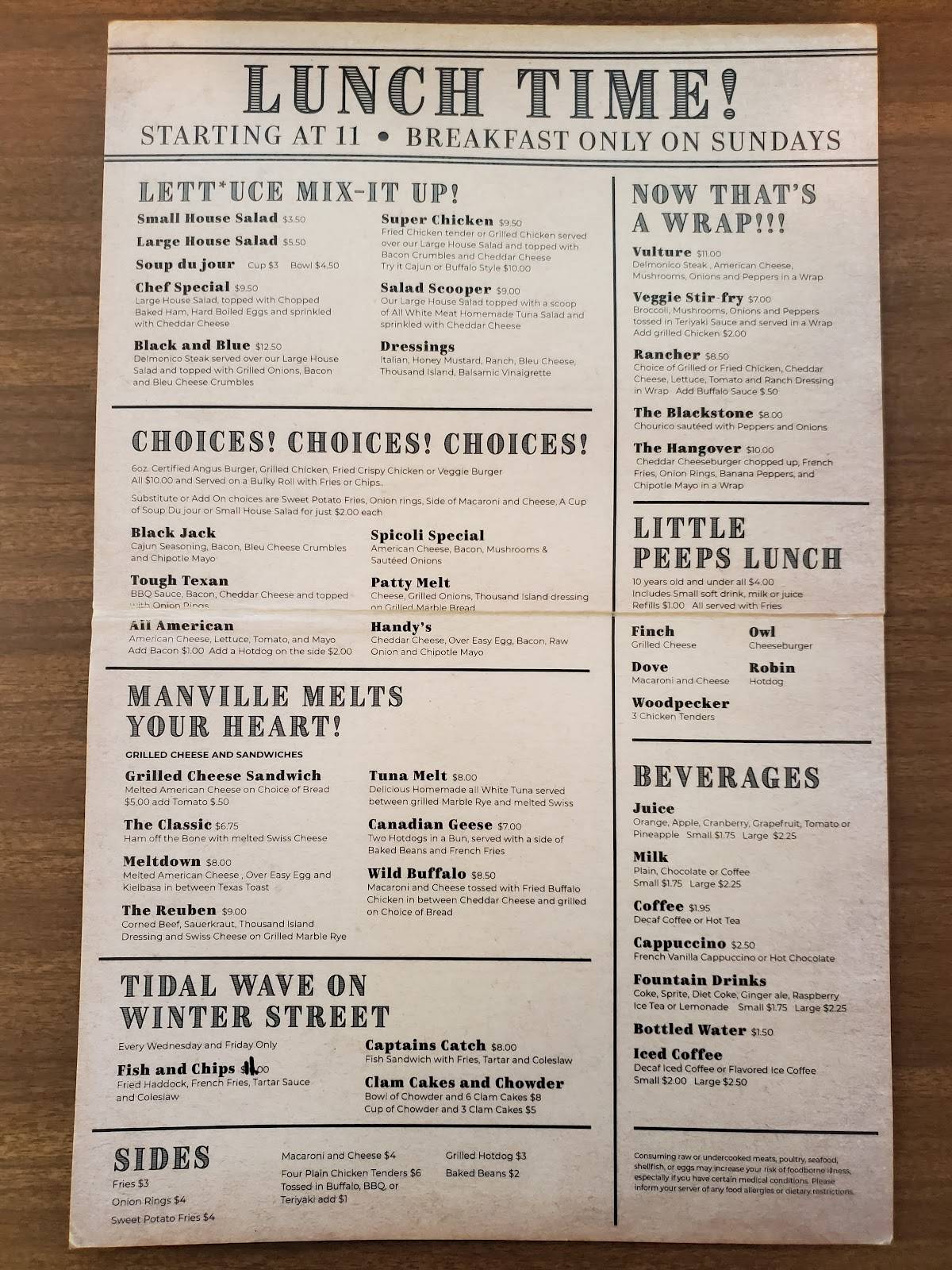 Menu at Early Birds restaurant, Lincoln