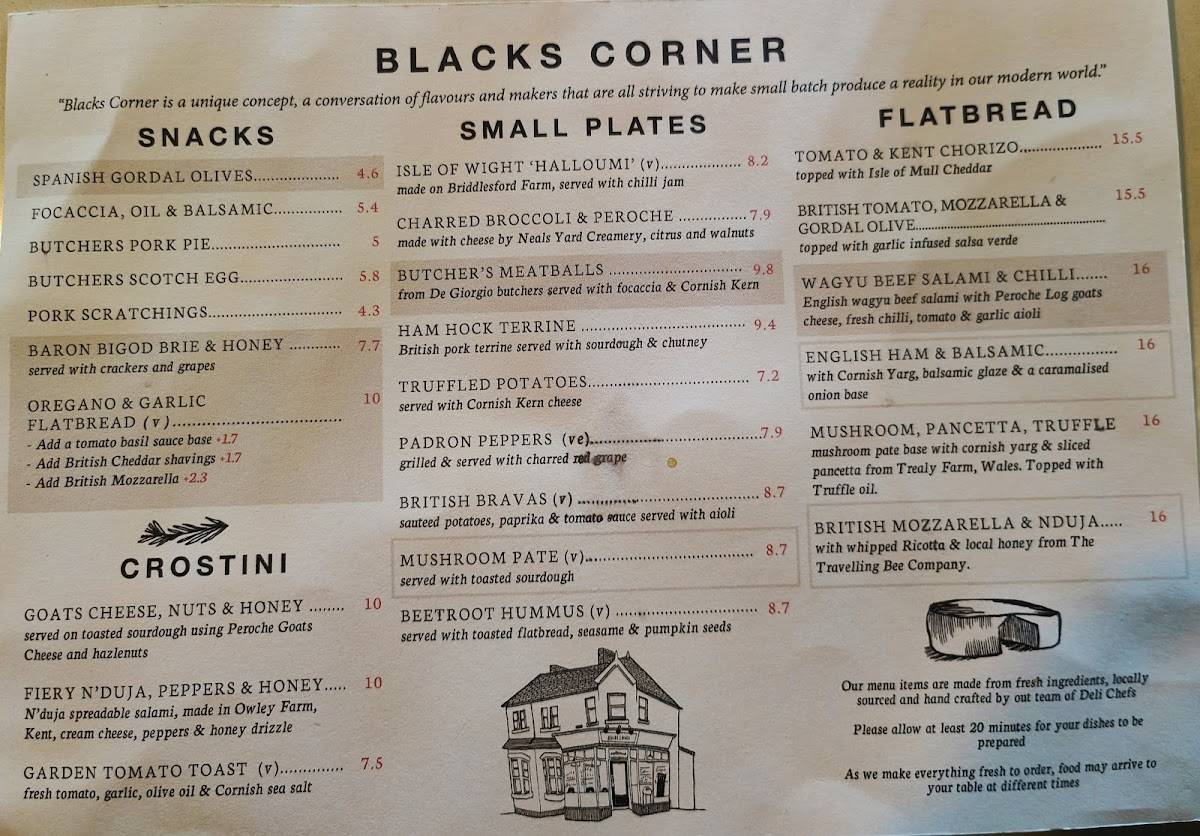 Menu at Blacks Corner restaurant, East Boldon