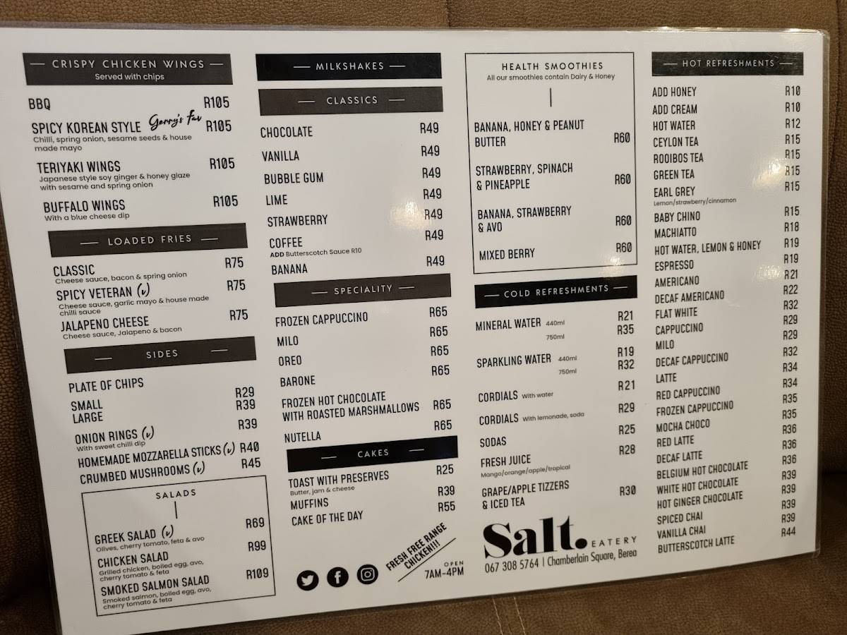 Menu at Salt. restaurant, East London
