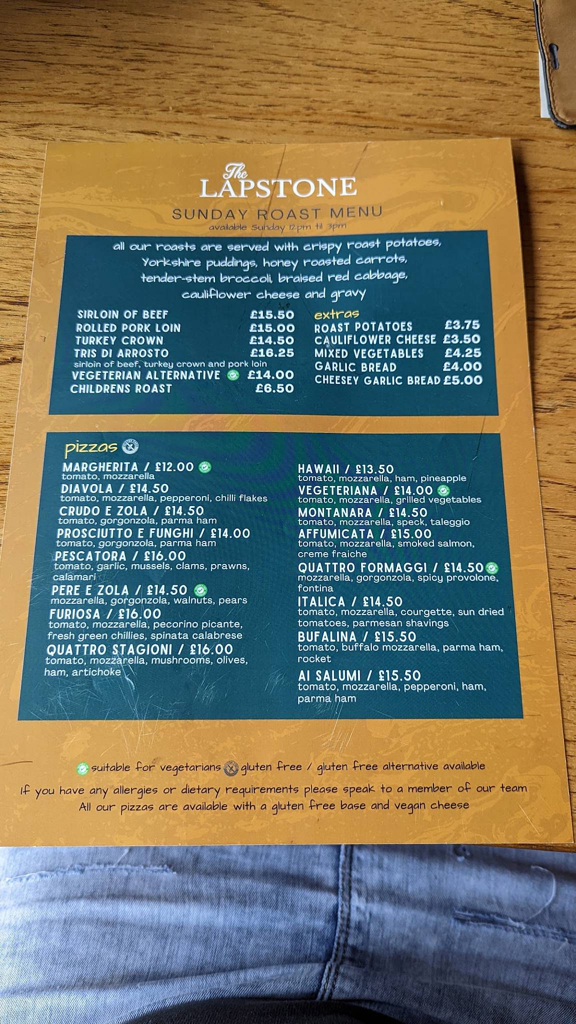 Menu at The Lapstone - Public House in Fair Oak, Eastleigh