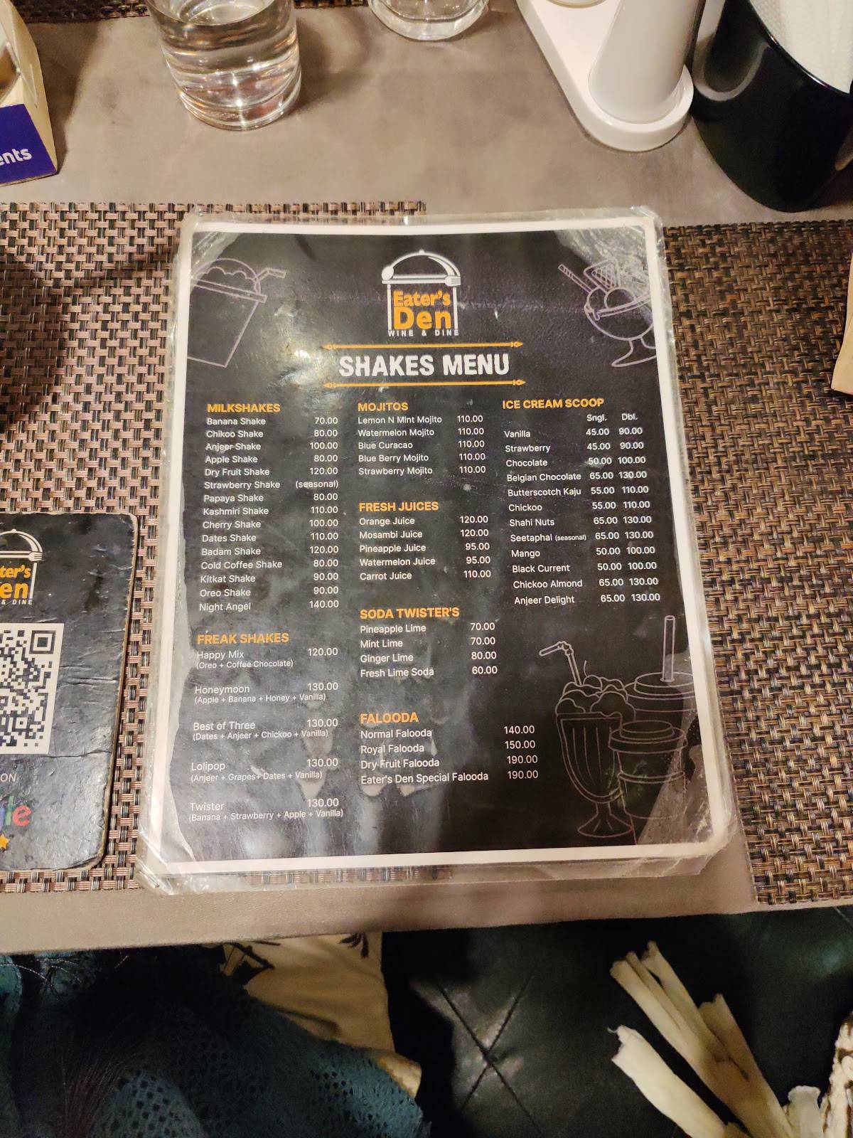 Menu at Eater's Den, Vasco da Gama