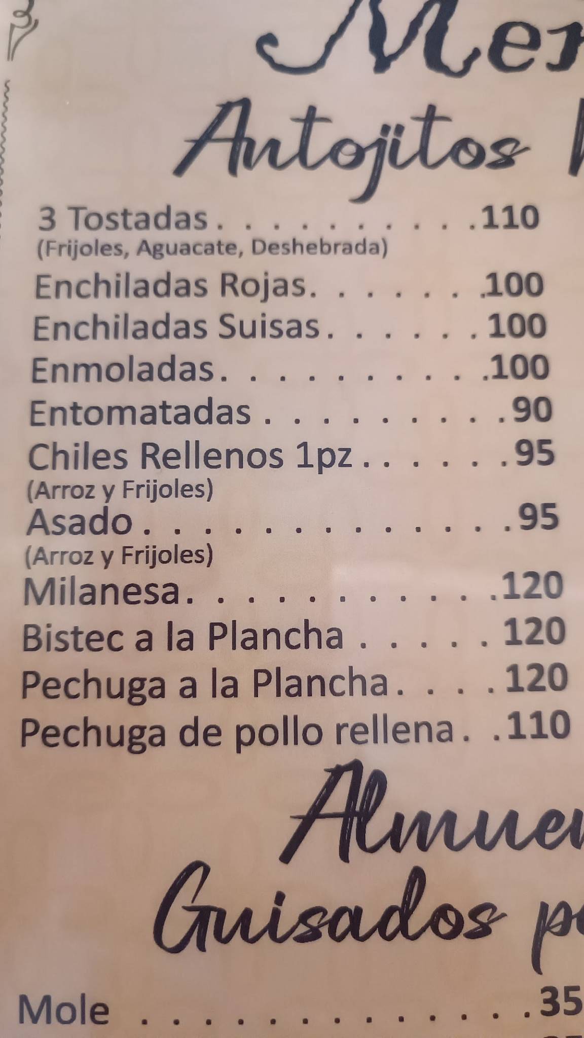 Menu at El As del Sazón restaurant, Ciudad Juarez