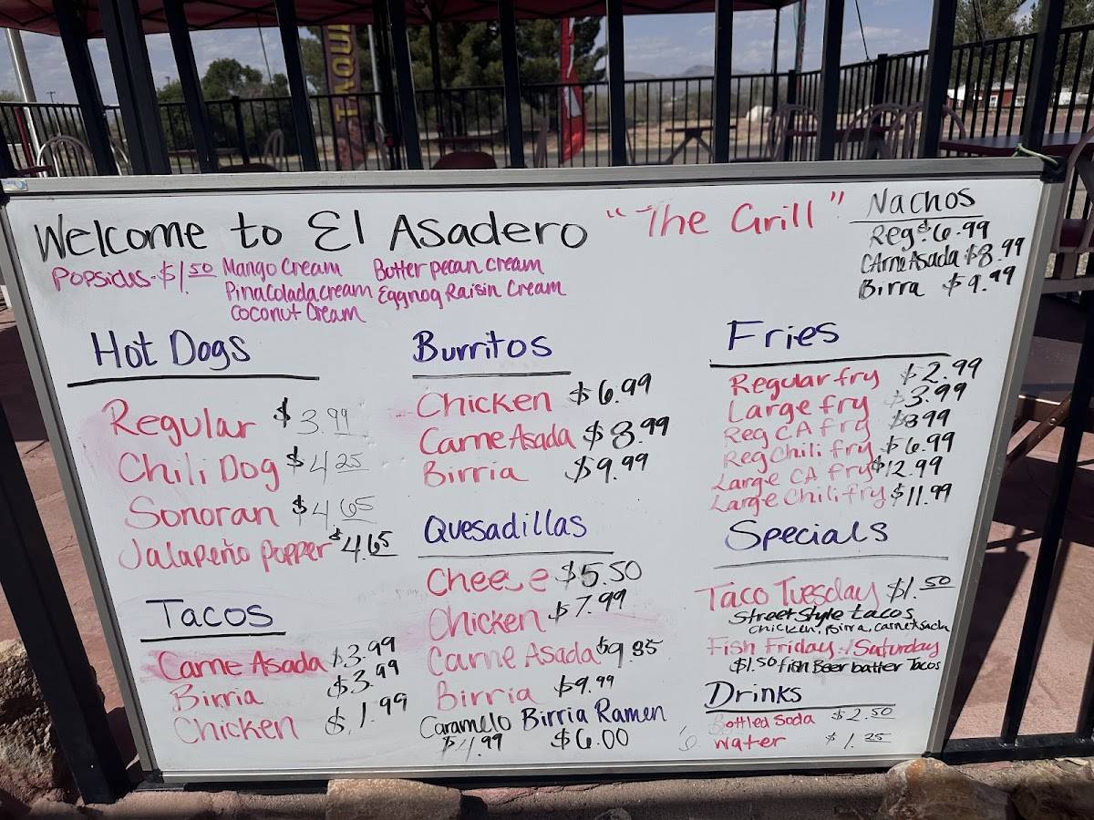 Menu at El Asadero restaurant, Benson