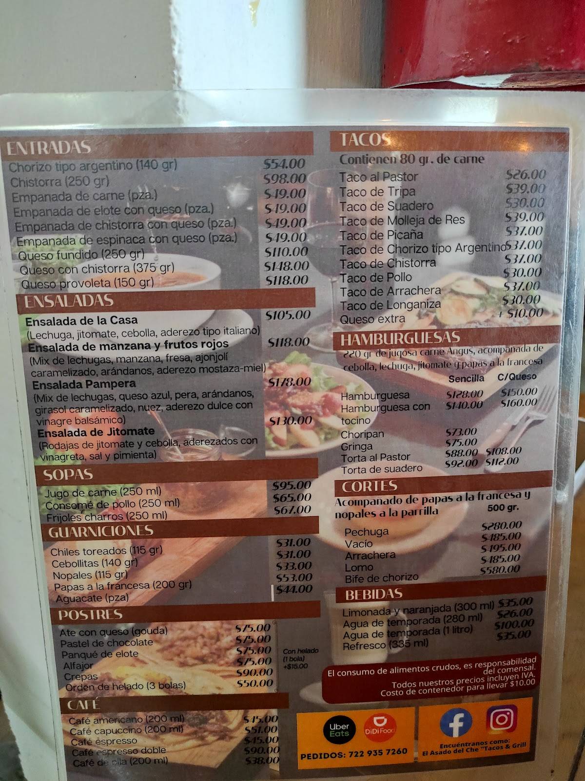 Menu at El Asado del Che BBQ, San Nicolás Tolentino